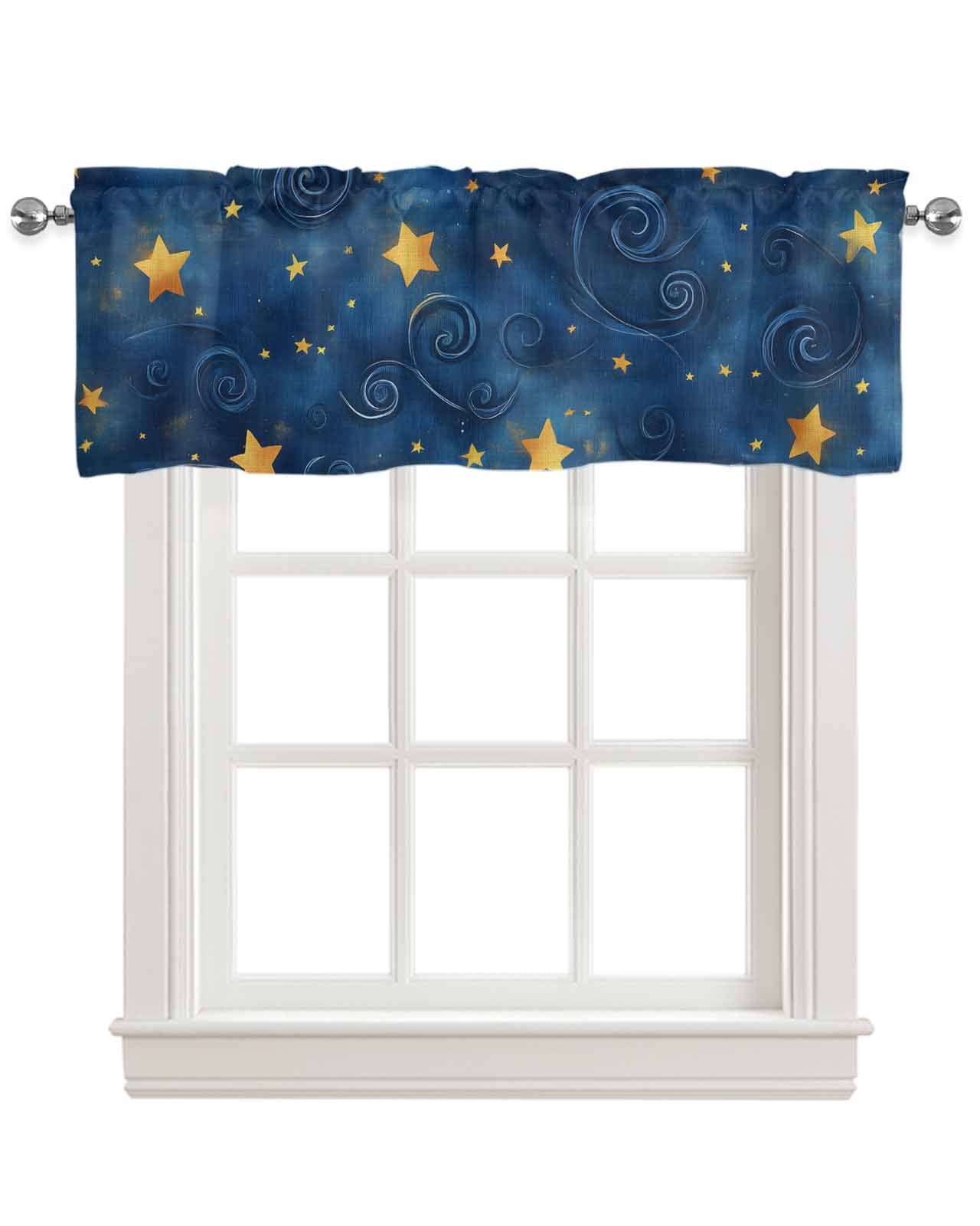 Navy Blue Yellow Star Kitchen Valances for Windows Farmhouse Linen ...