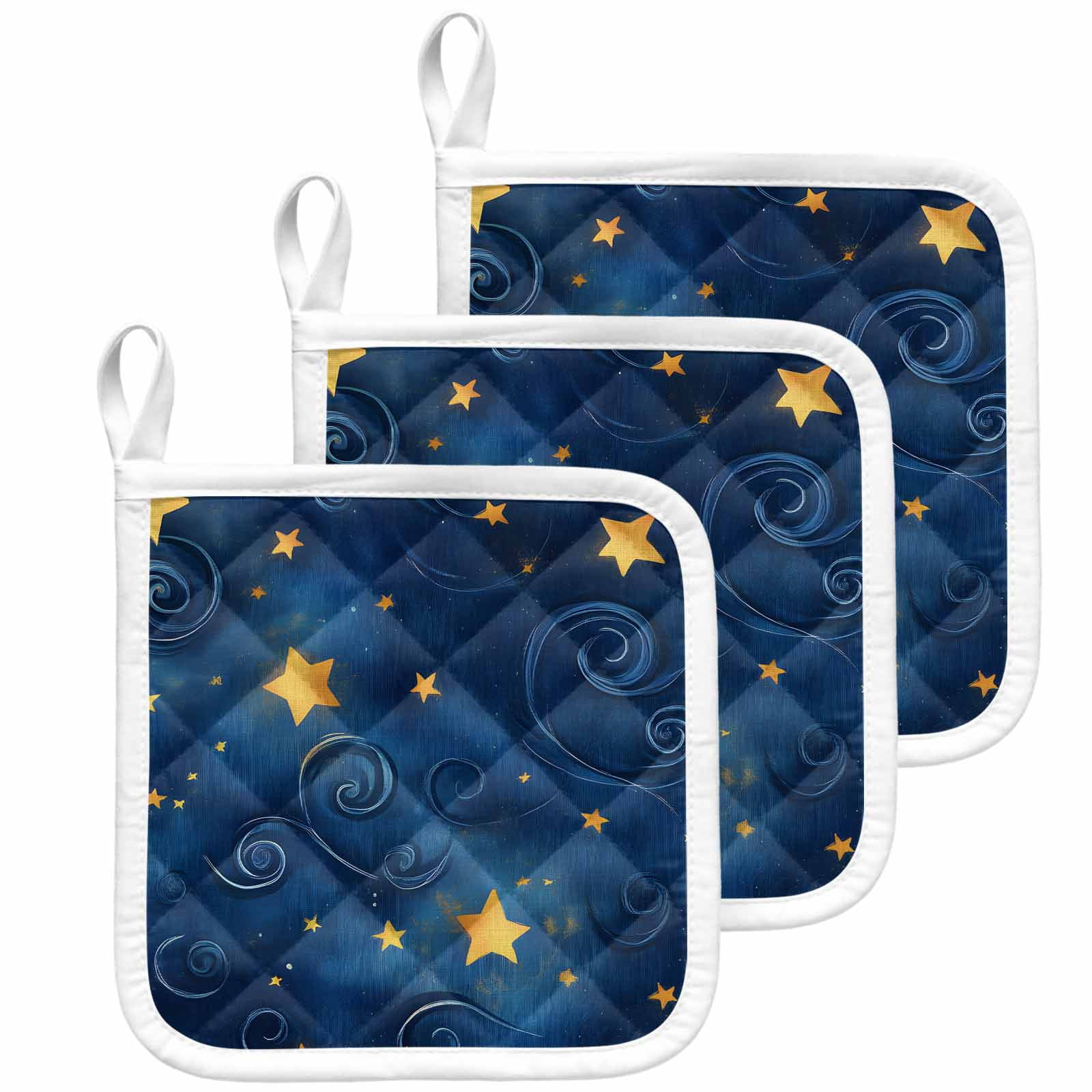 Navy Blue Yellow Star Pot Holders for Kitchen Heatproof Potholder, 3 ...