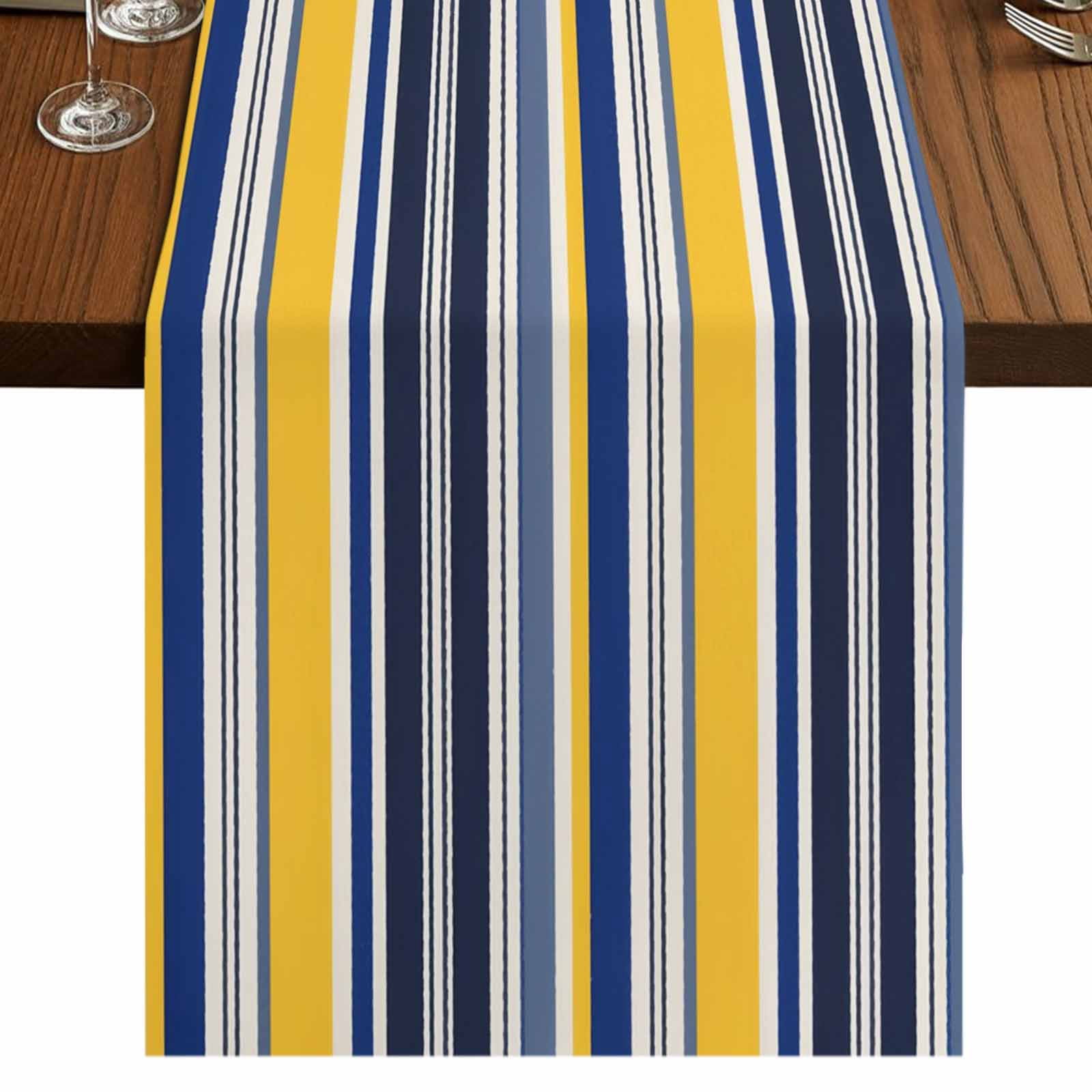Navy Blue Yellow Striped 70 Inch Table Runner, Farmhouse Vintage Stripe ...