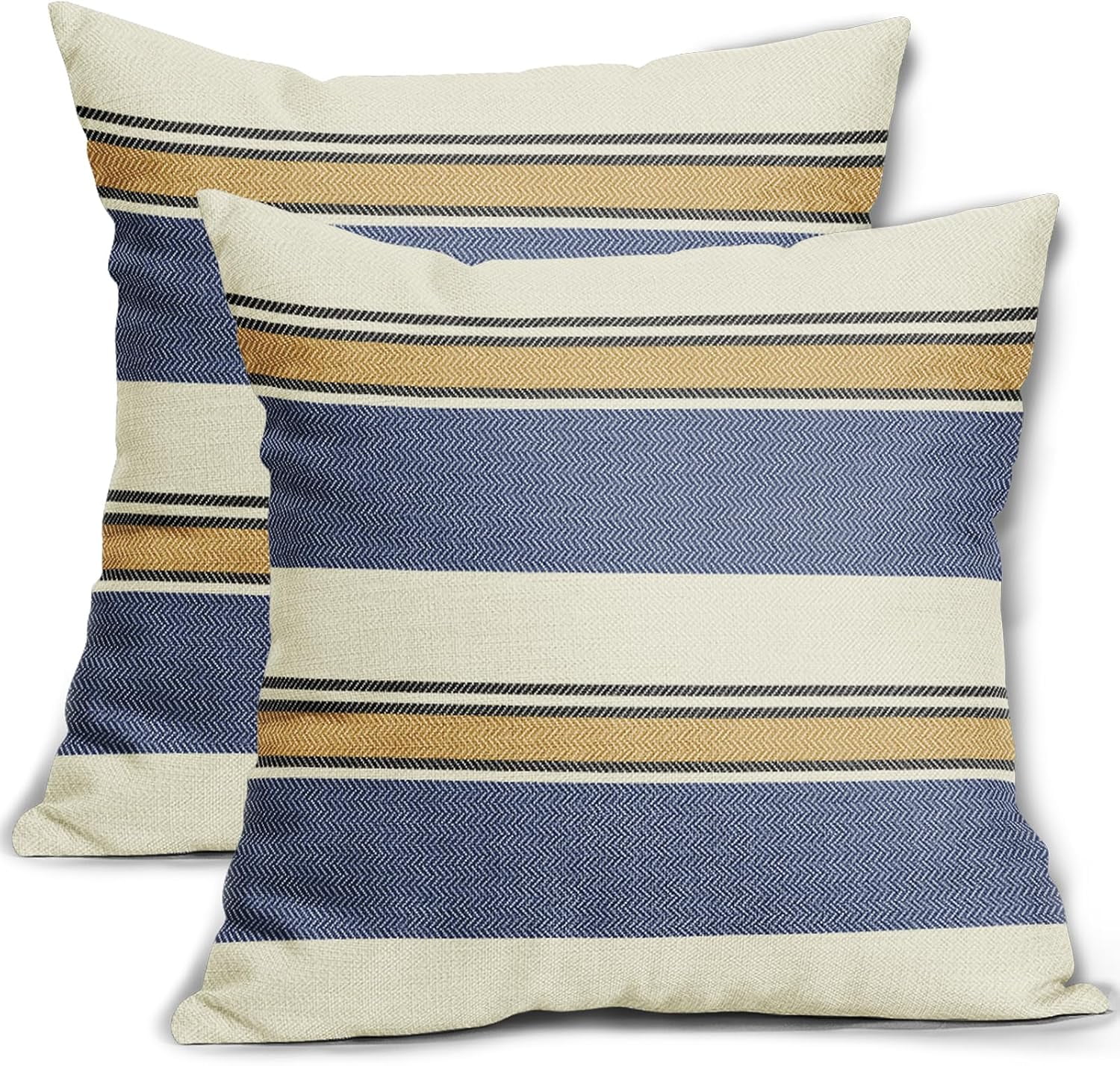 Navy Blue Yellow Striped Pillow Covers 20x20 Set of 2 Modern Boho ...
