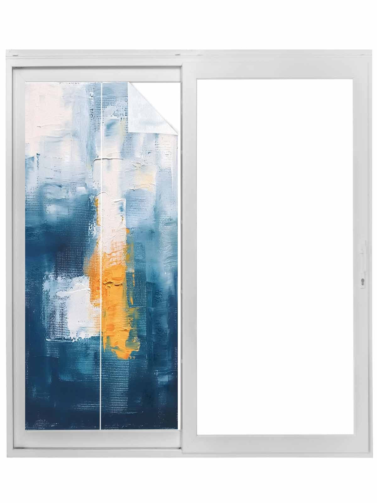 Navy Blue Yellow Window Privacy Film, Modern Oil Painting Art Abstract ...