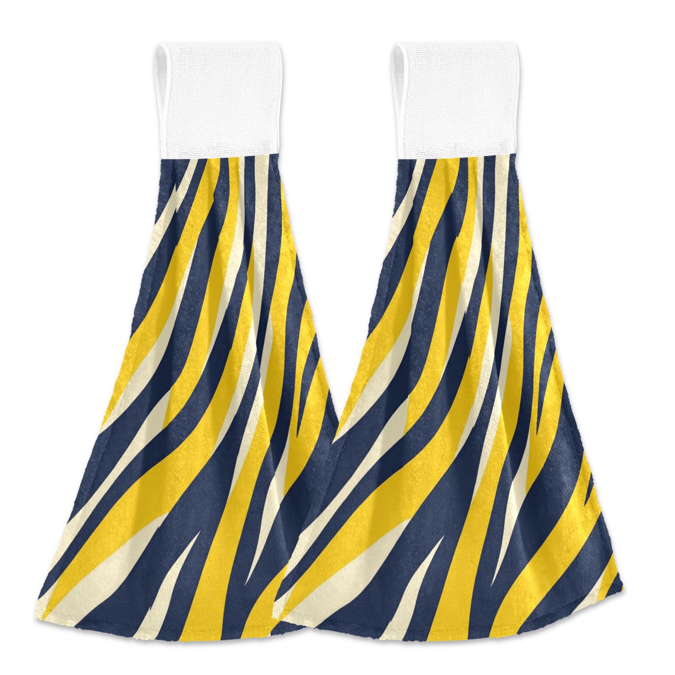 Navy Blue Yellow Zabra Skin Print Hanging Towels with Loop Hand Towels ...