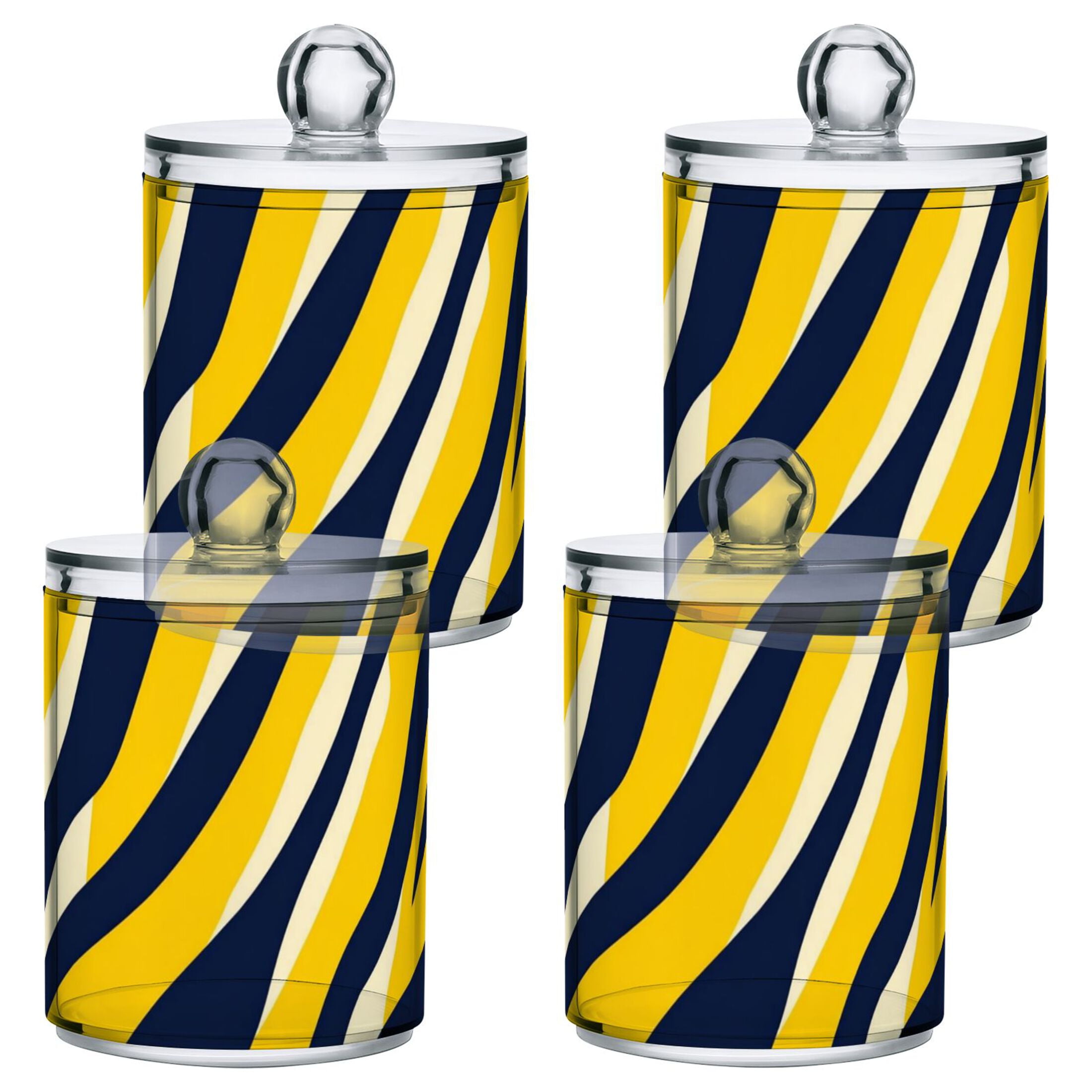 Navy Blue Yellow Zebra Print Translucent Plastic Cans Storage Canisters ...