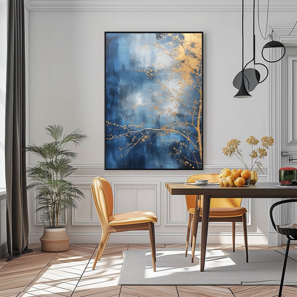 Navy Blue and Gold Abstract Tree Poster Minimalist Wall Poster, Size ...