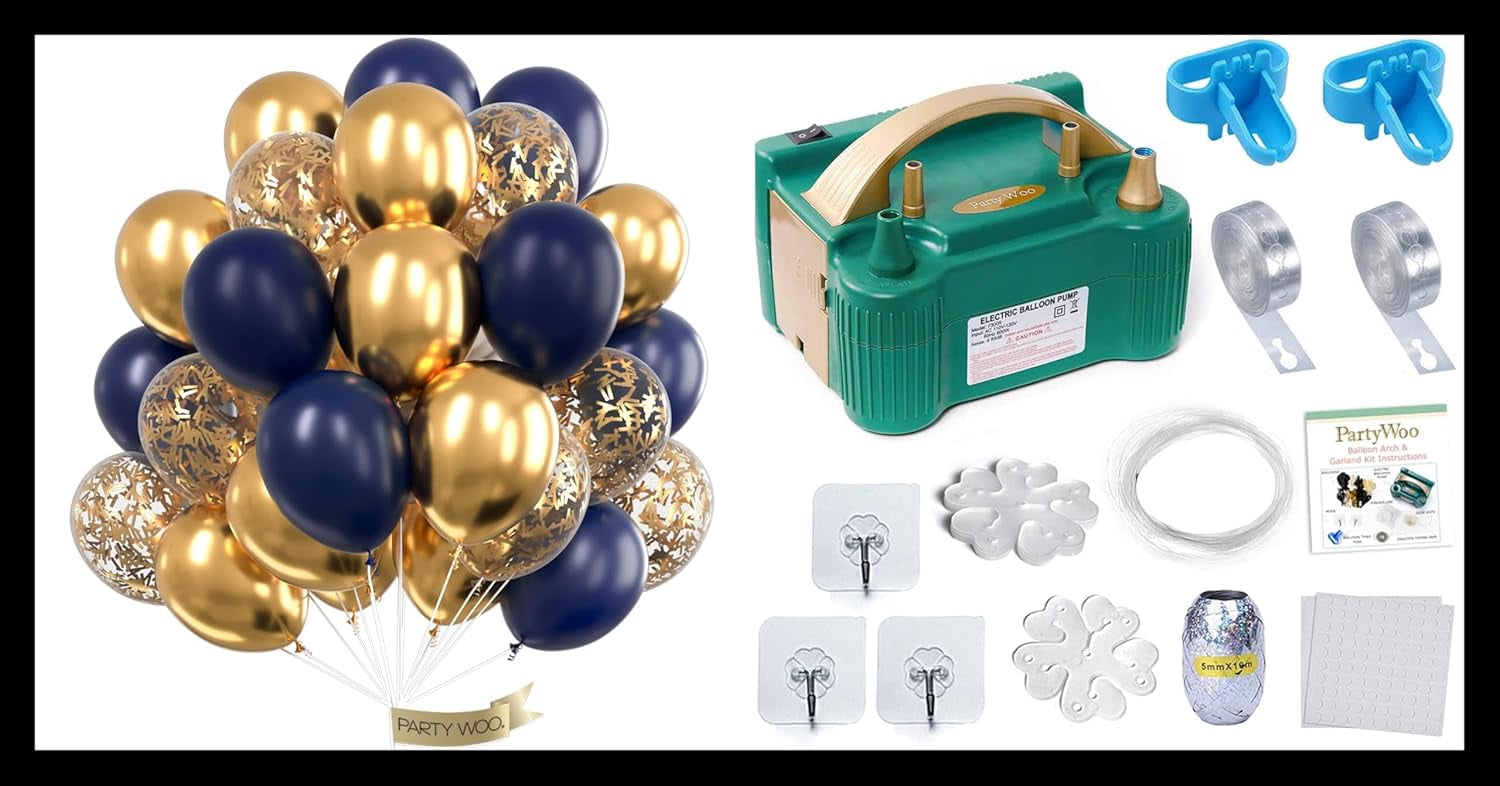 Navy Blue and Gold Balloons 40 Pcs with 110V 600W Portable Electric ...