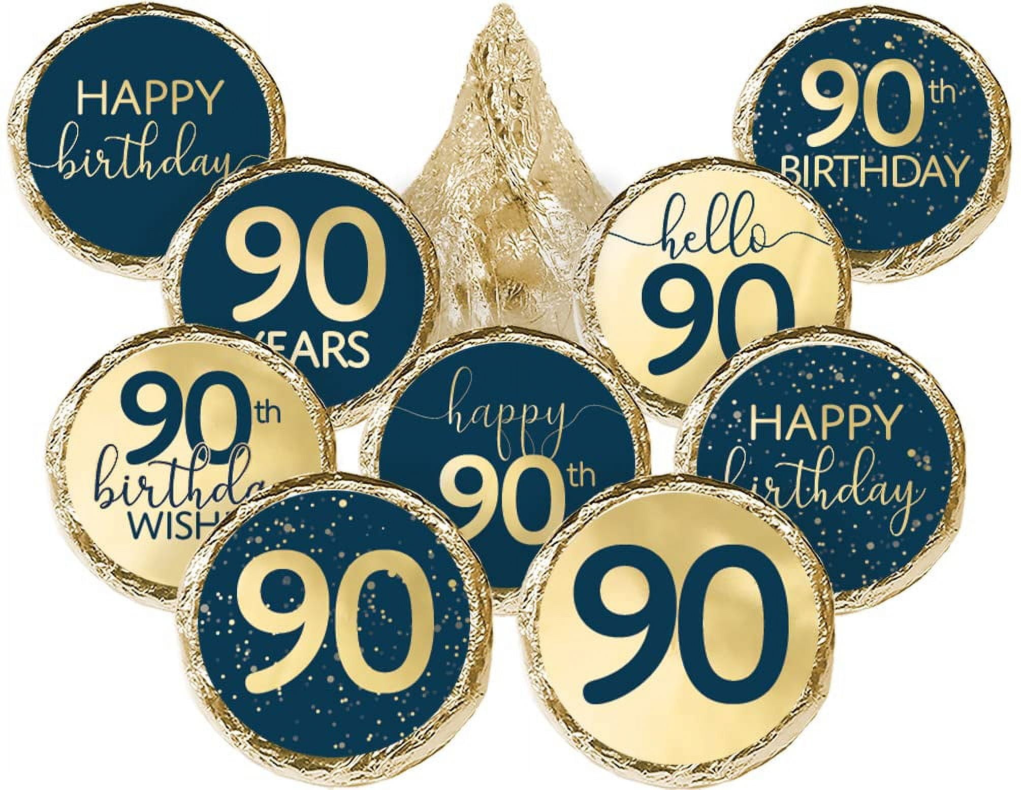 Navy Blue and Gold DHF10 90th Birthday Party Favor Chocolate Kisses ...