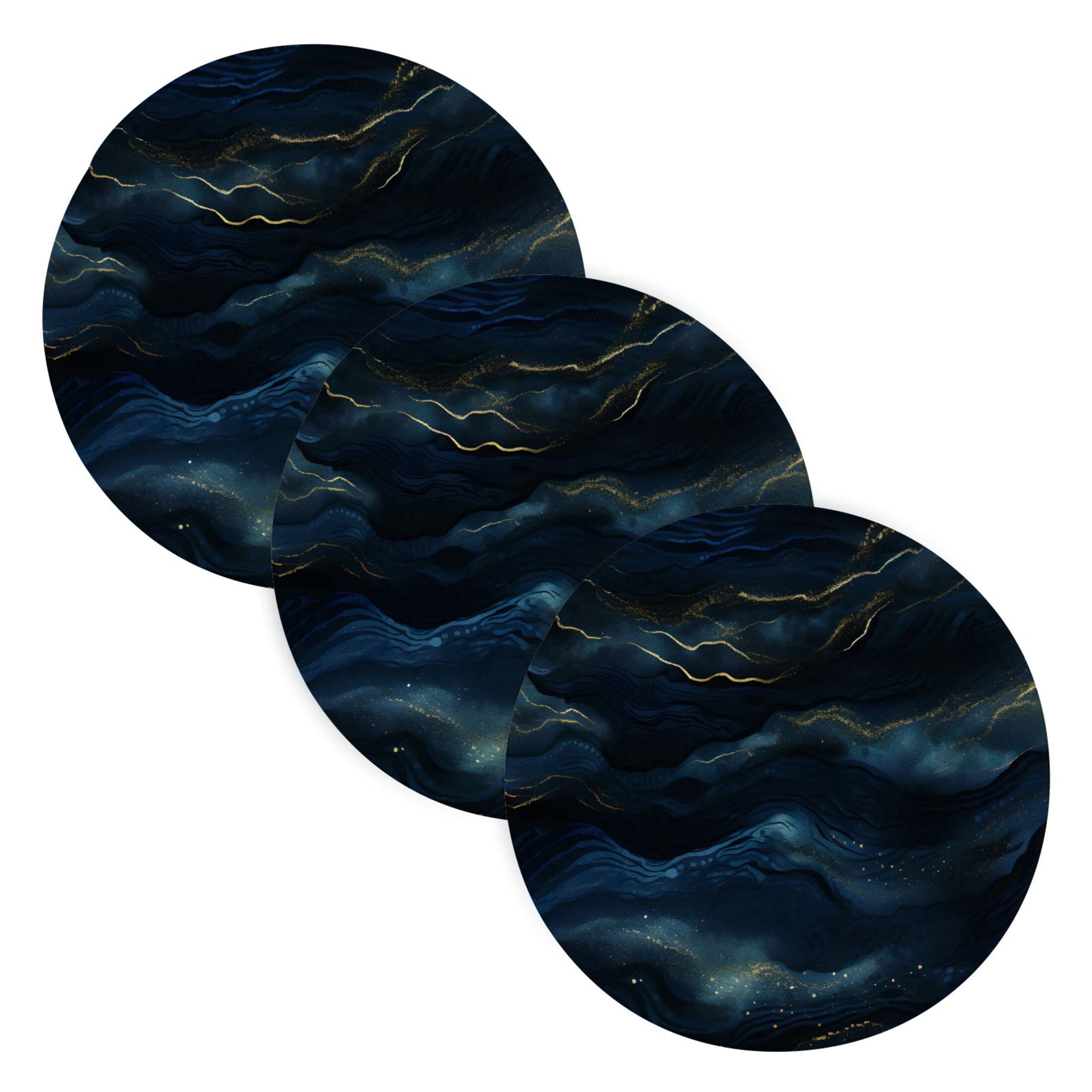 Navy Blue and Gold Marble 3 Pcs Pot Holders Trivets Set Woven Heat ...