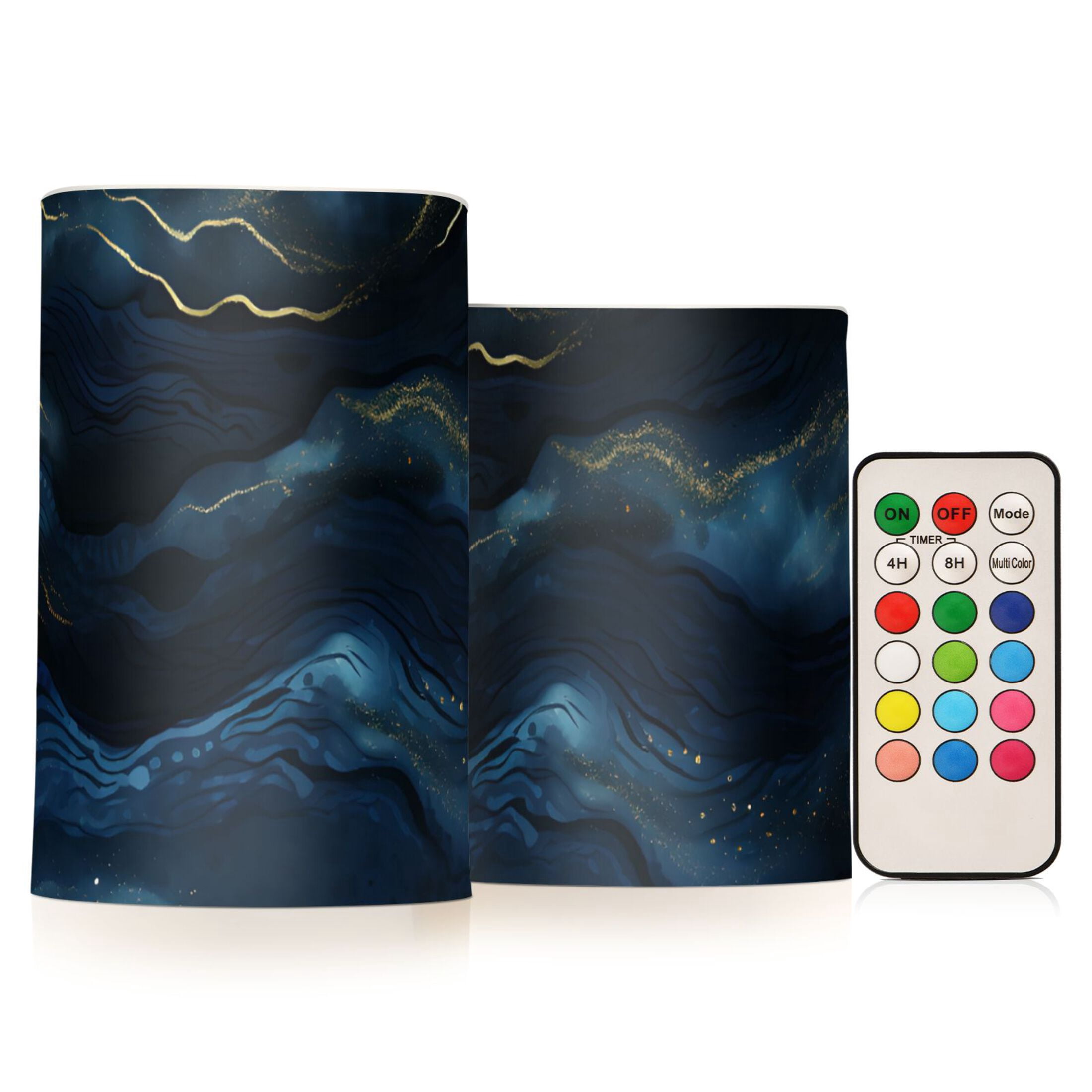 Navy Blue and Gold Marble Flameless Candles with Remote Timer LED ...