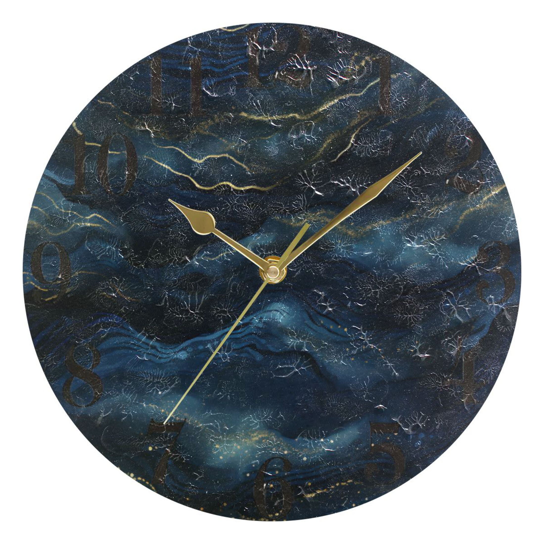 Navy Blue and Gold Marble Wall Clock 9.8 inch Battery Operated Clocks ...