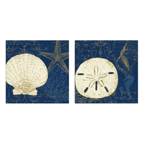 Navy Blue and Tan Sand Dollar and Seashell Adult Coastal Decor; 2 - 12 ...