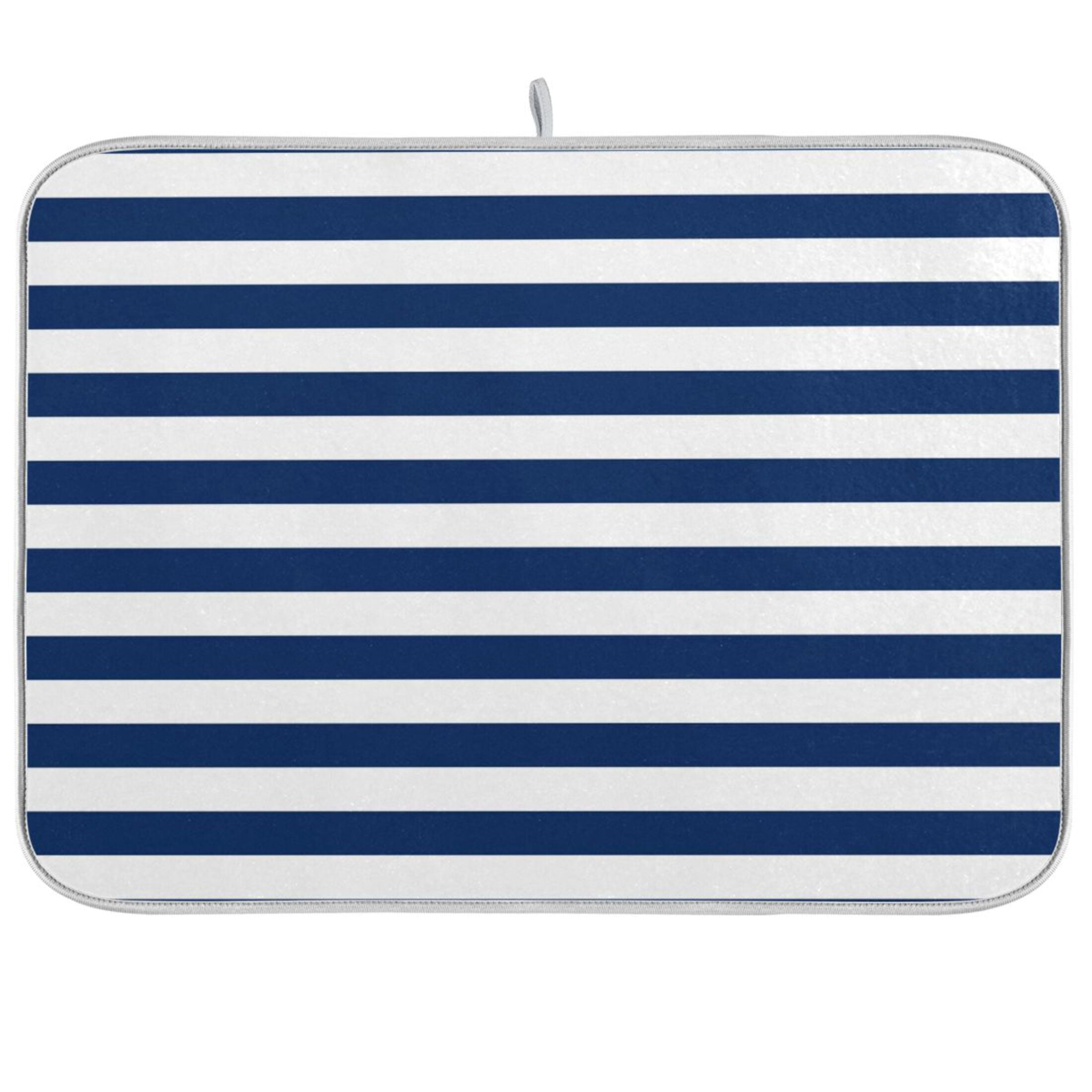 Navy Blue and White Stripes Striped Dish Drying Mat Microfiber Kitchen ...