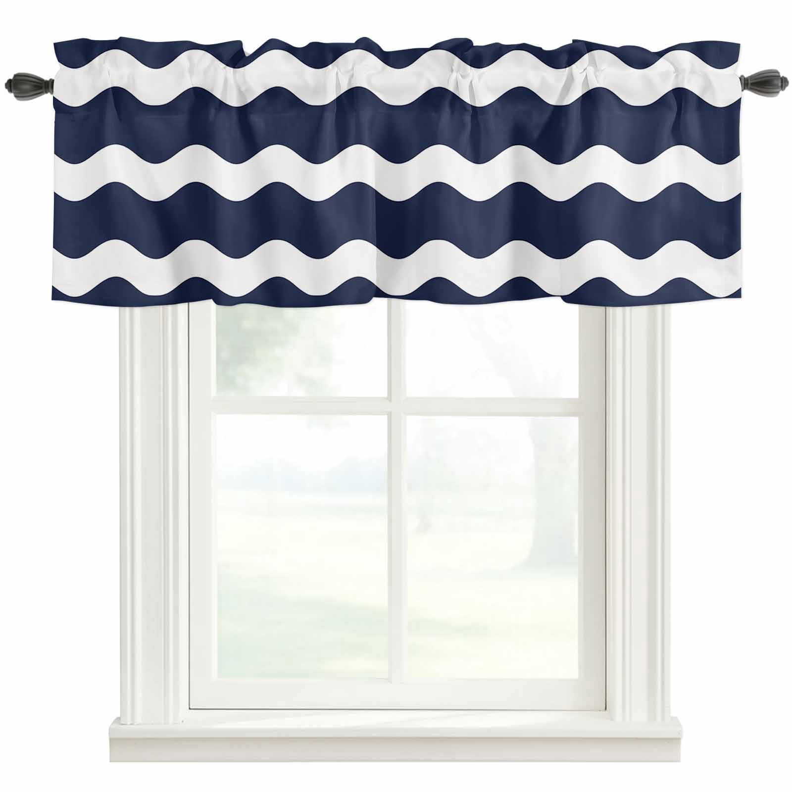 Navy Blue and White Stripes Window Valance Curtain Sea Wave Rod Pocket ...