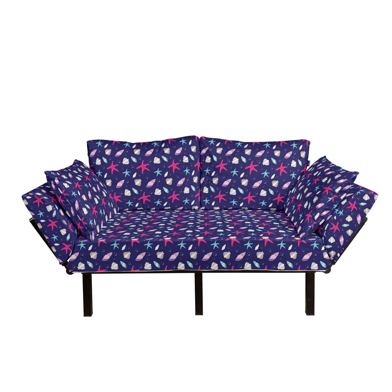 Navy and Blush Futon Couch, Nautical Marine Pattern with Shells ...