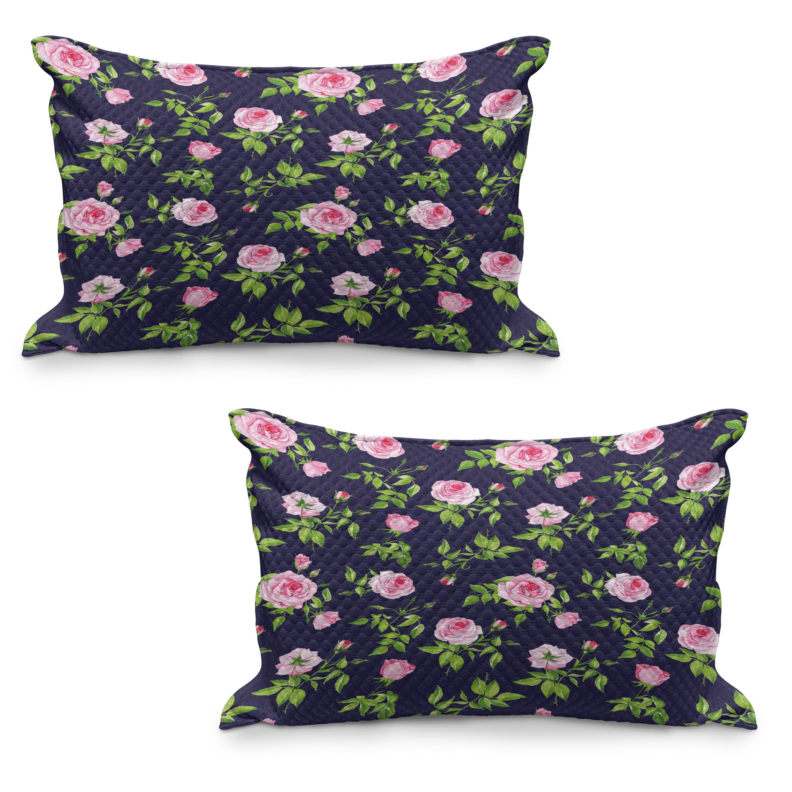 Navy and Blush Quilted Pillowcover Set of 2, Vintage Roses and Buds ...