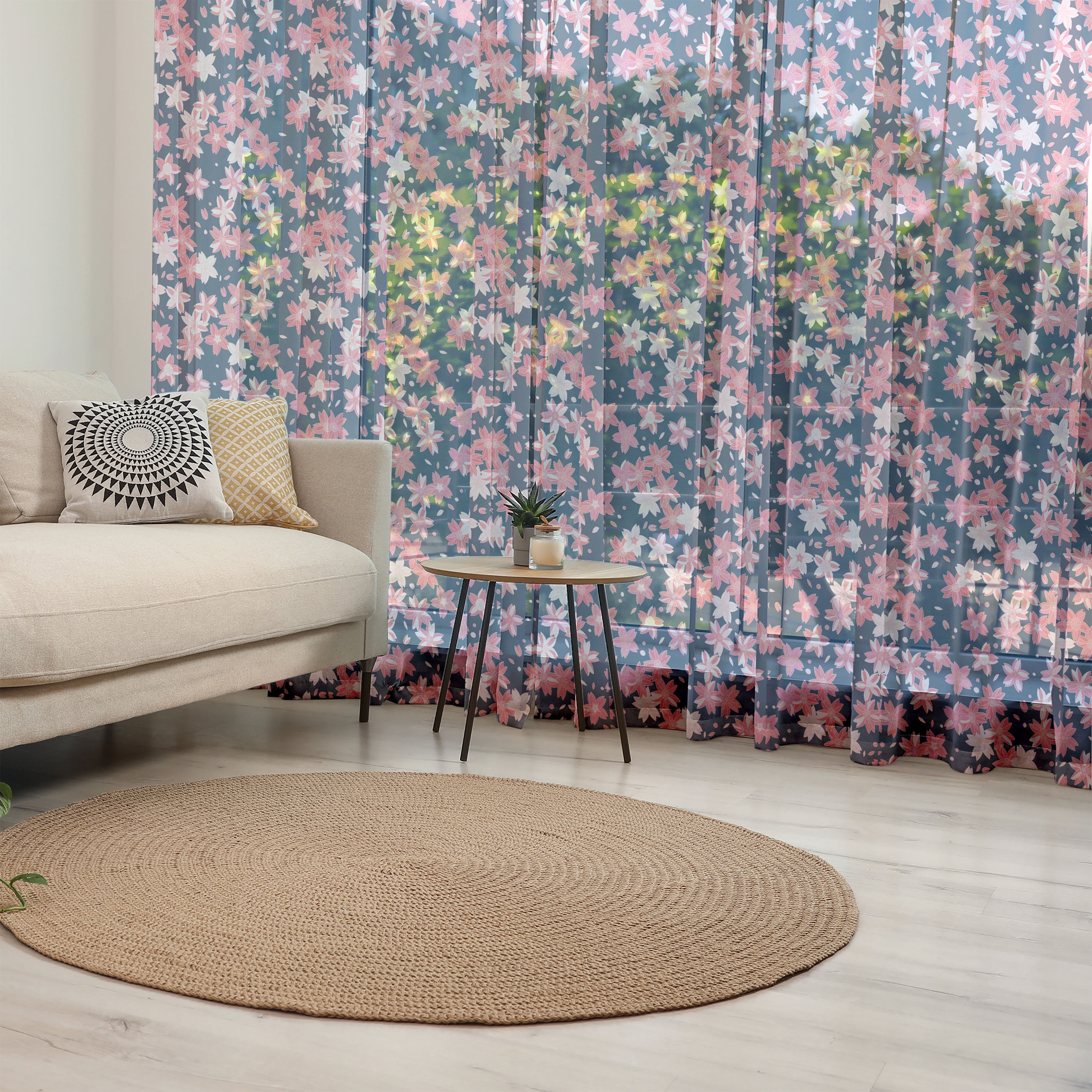 Navy and Blush Tulle Curtains with Rod Pocket, Delicate Spring Theme ...