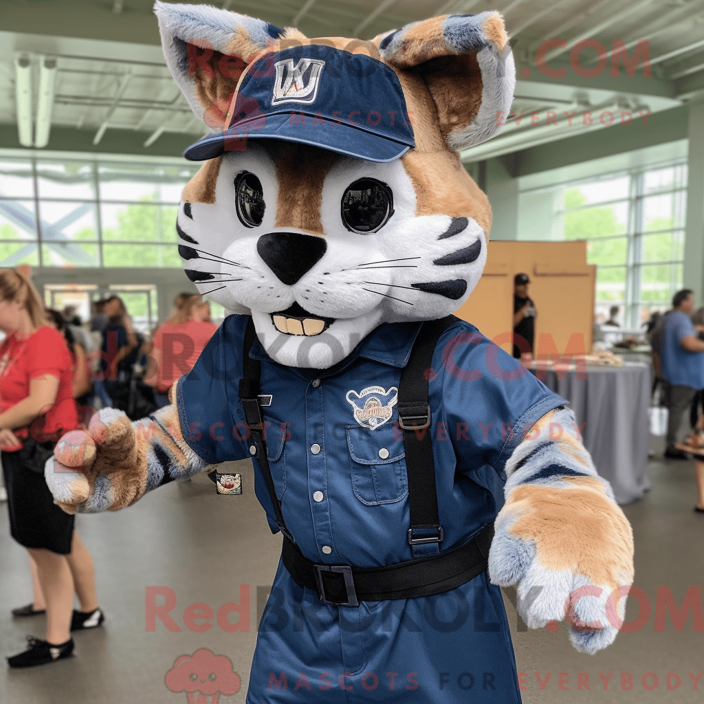 Navy Bobcat REDBROKOLY mascot costume character dressed with a Denim ...