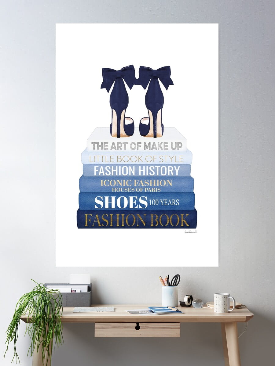Navy Book Stack With Shoes By Amanda Greenwood Poster Wall Art, Modern ...