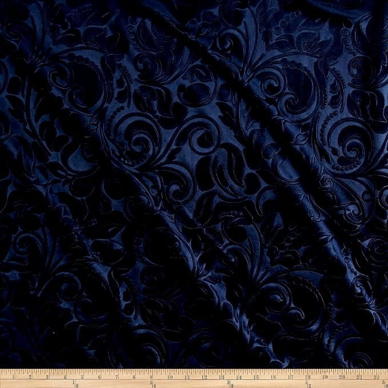 Navy Brocade Velvet Scroll Fabric, Ideal Embossed Material for Upholstery Coaches and Chairs ...
