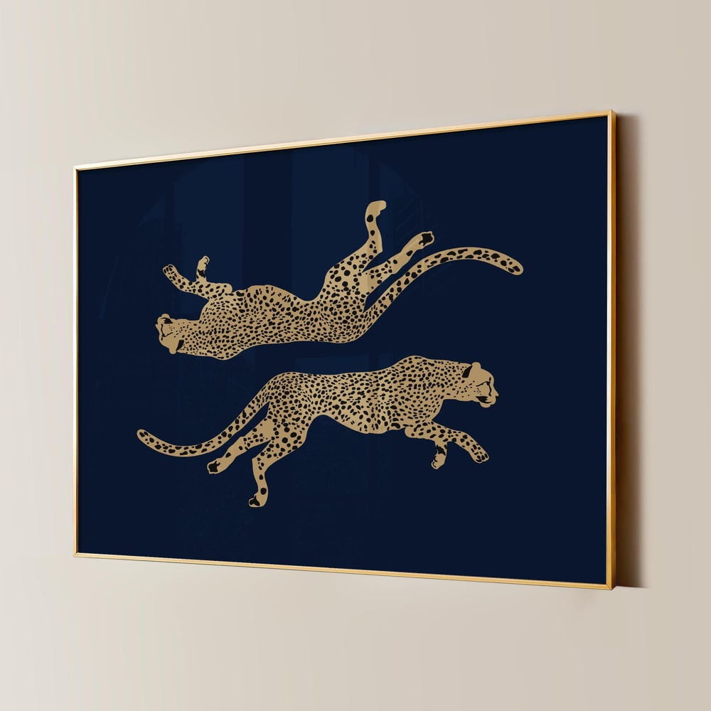 Navy Cheetah Print, Retro Leo.Pard Gallery Wall Art UNFRAMED PAPER ...