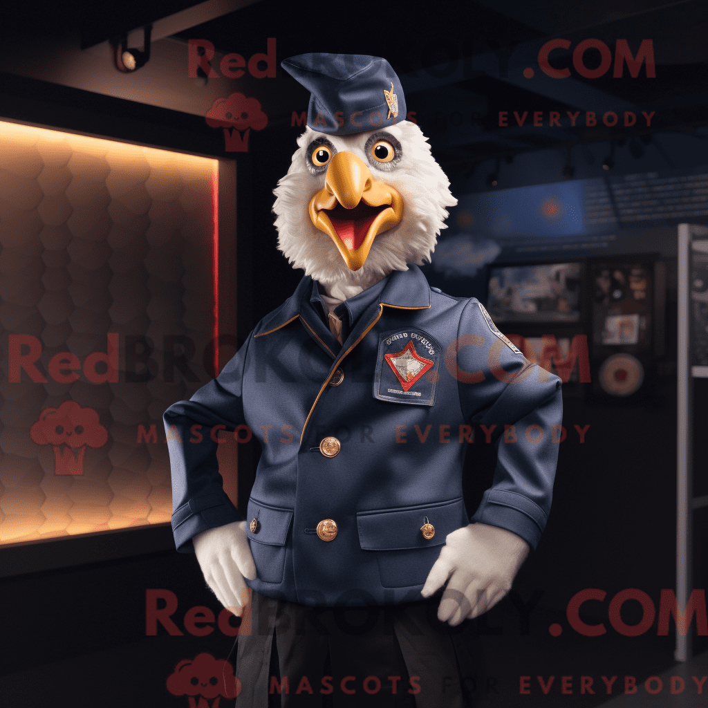 Navy Chicken REDBROKOLY mascot costume character dressed with a Leather ...