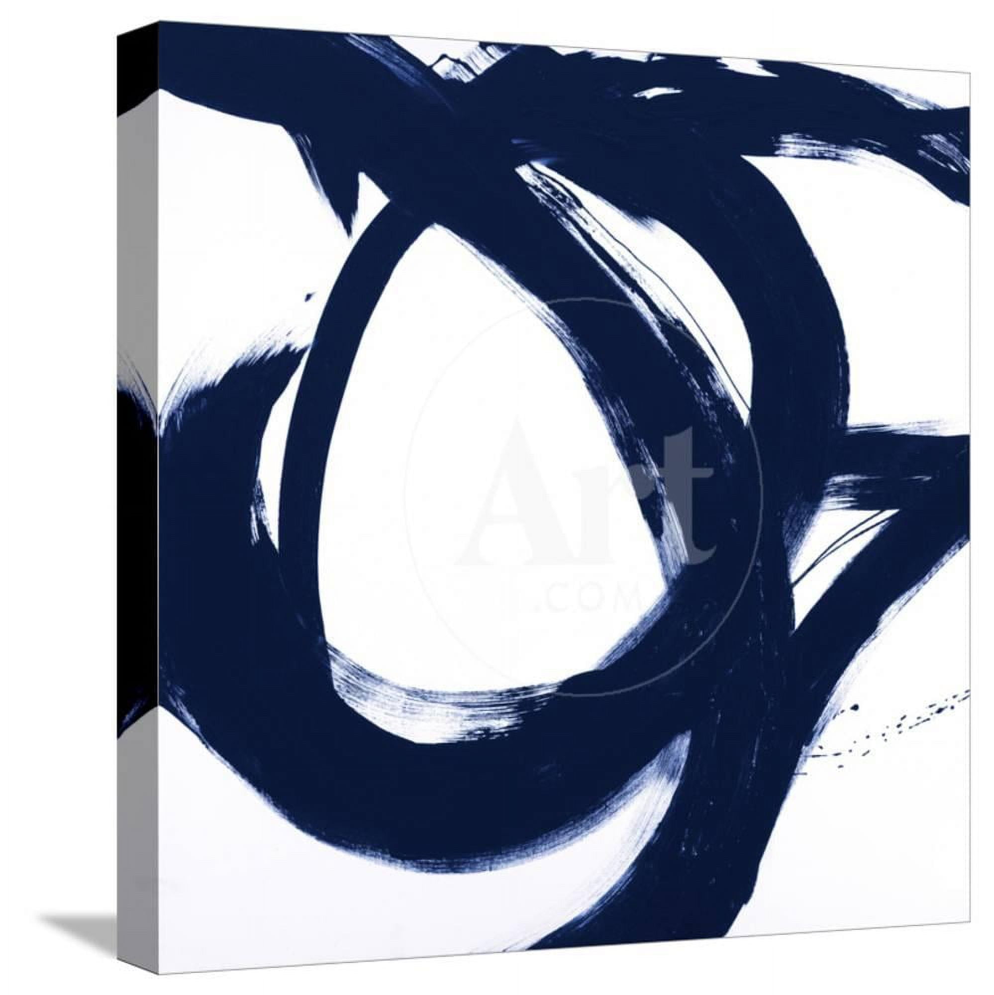 Navy Circular Strokes I, Abstract Stretched Canvas Wall Art by Megan ...