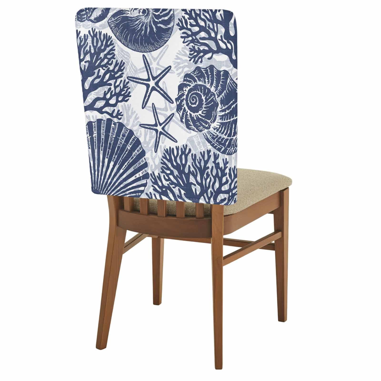 Navy Coastal Chair Back Covers Set of 8 Beach Starfish Nautical Coral ...