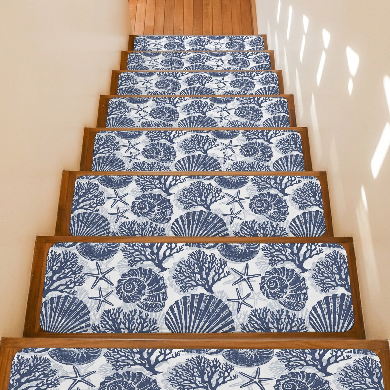 Navy Coastal Stair Treads Non Slip for Steps Beach Starfish Nautical ...