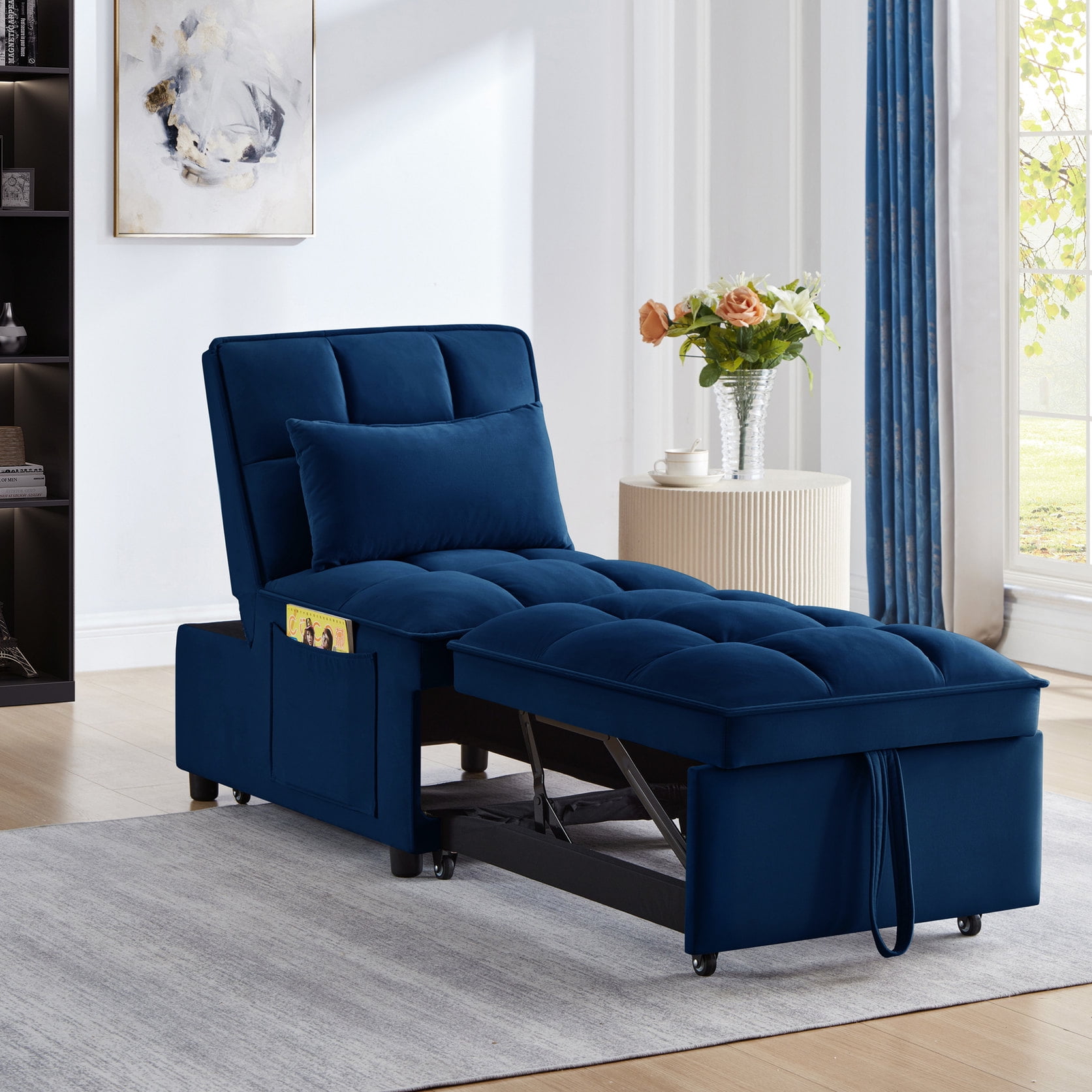 Navy Convertible Chaise Lounge Sofa Bed | Enhance Room Decor | Sleek ...