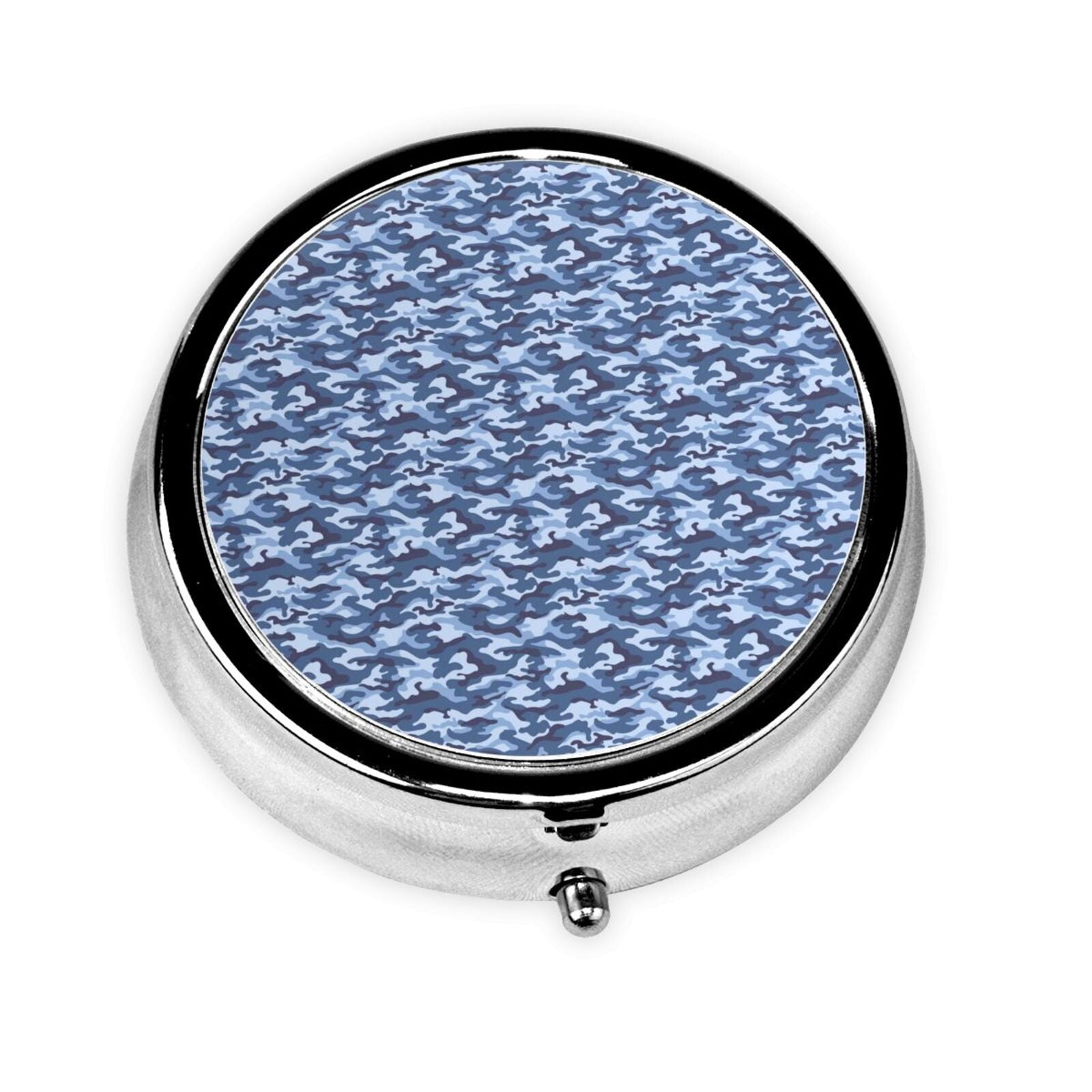 Navy Digital Blue Camouflage Pill Case Pill Box Round 3 Compartment ...