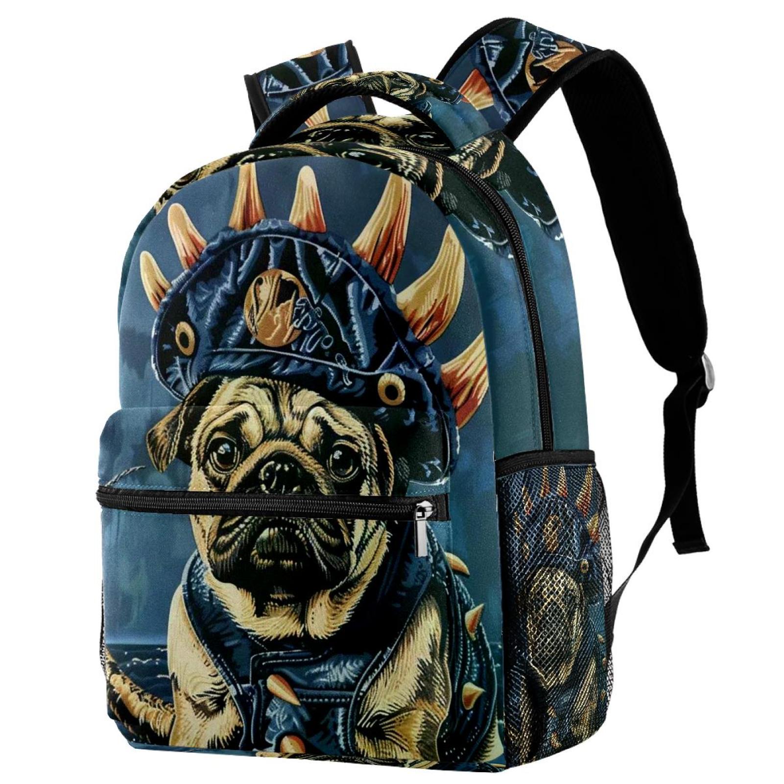 Navy Dinosaur Pug Cute Casual Backpacks Lightweight Premium Backpack ...
