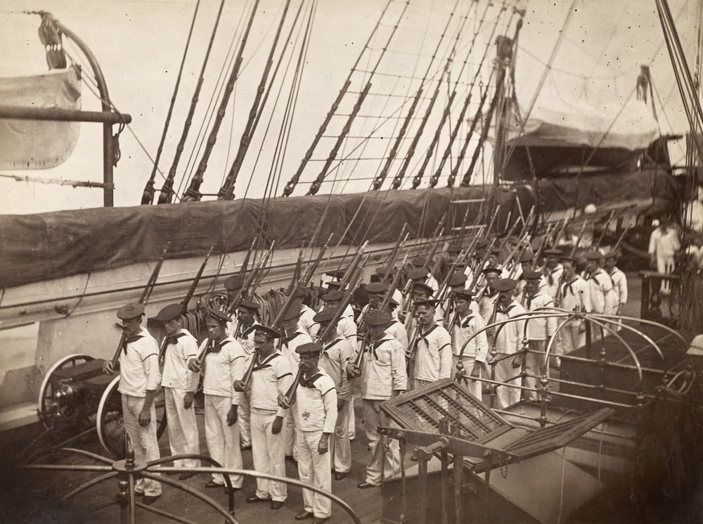 Navy Drill, C1885. /Ncompany Drill On The Deck Of The Steam Sloop Of War Uss Mohican, Serving In ...
