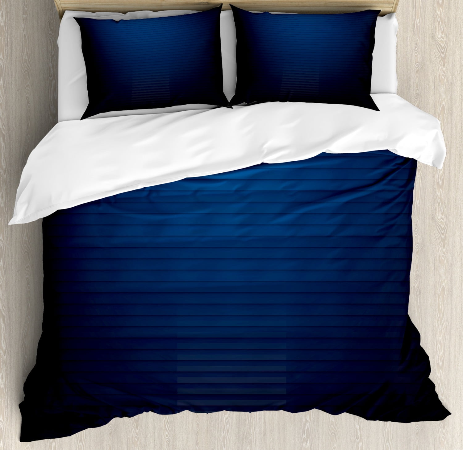 Navy Duvet Cover Set King Size, Digital Stylized Horizontal Lines Ombre ...