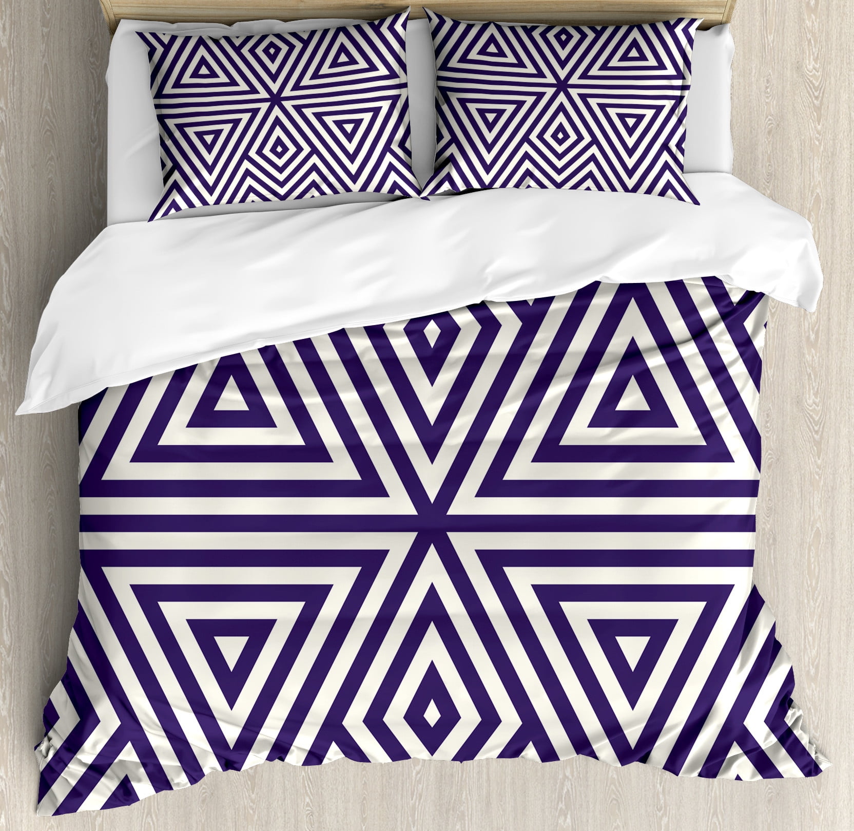 Navy Duvet Cover Set, Modern Symmetric Triangles Geometric Continuous ...