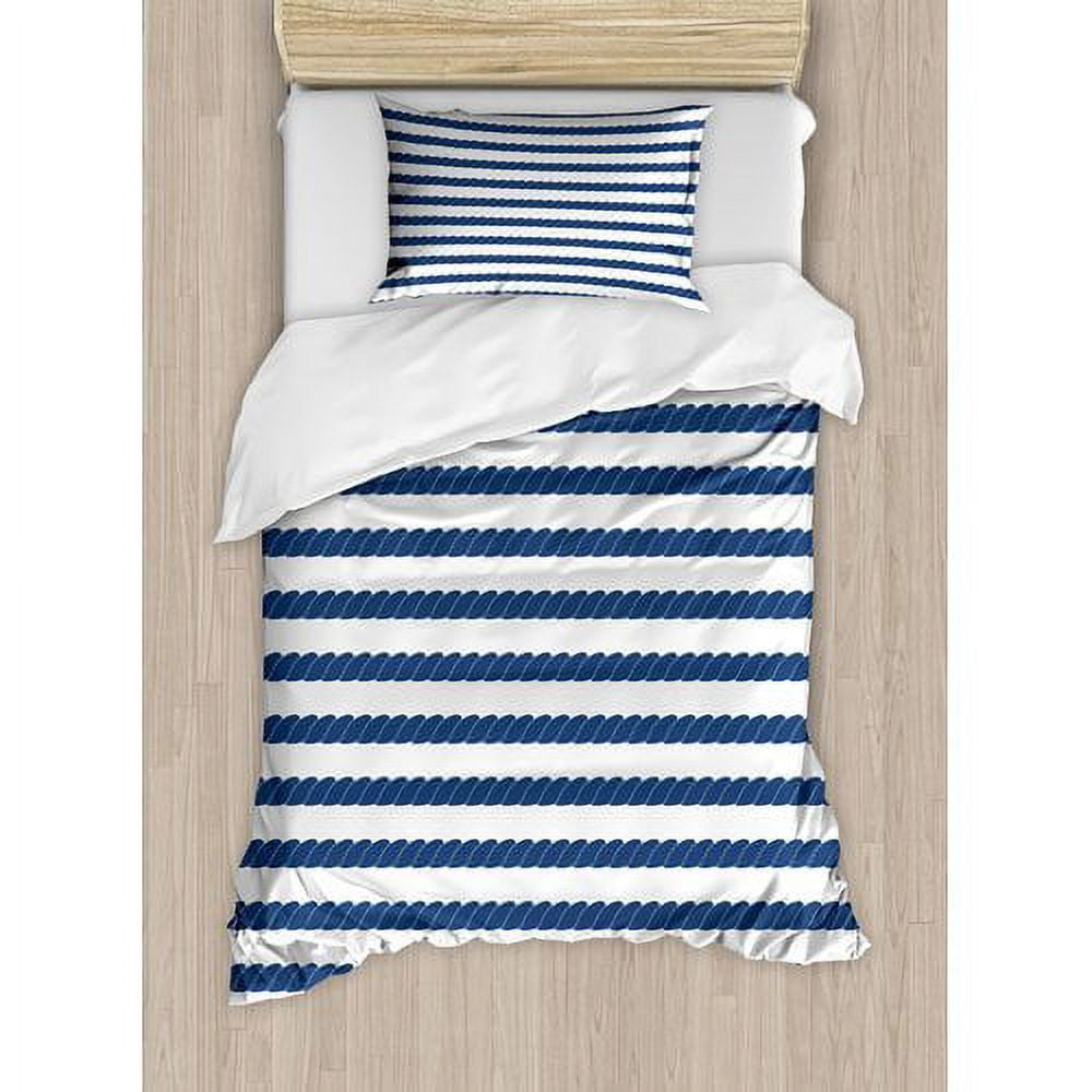 Navy Duvet Cover Set, Nautical in Horizontal Style Marine Sea Life ...