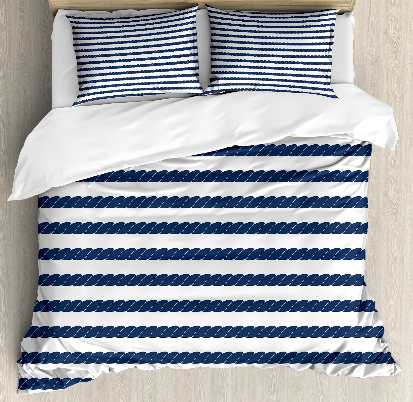 Navy Duvet Cover Set, Nautical in Horizontal Style Marine Sea Life ...