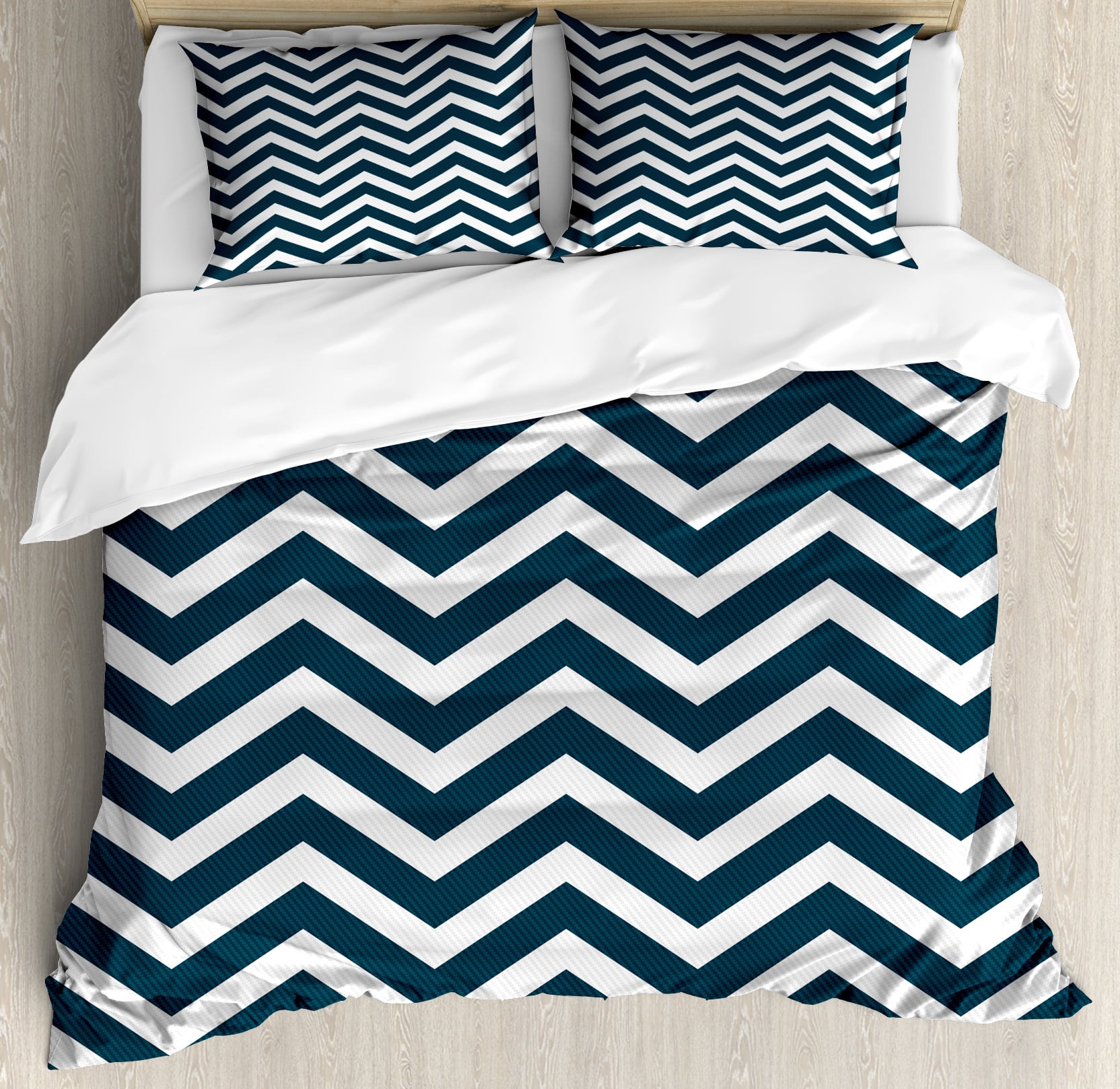 Navy Duvet Cover Set, Zigzag Chevron Geometrical Design Lines Sea Waves ...