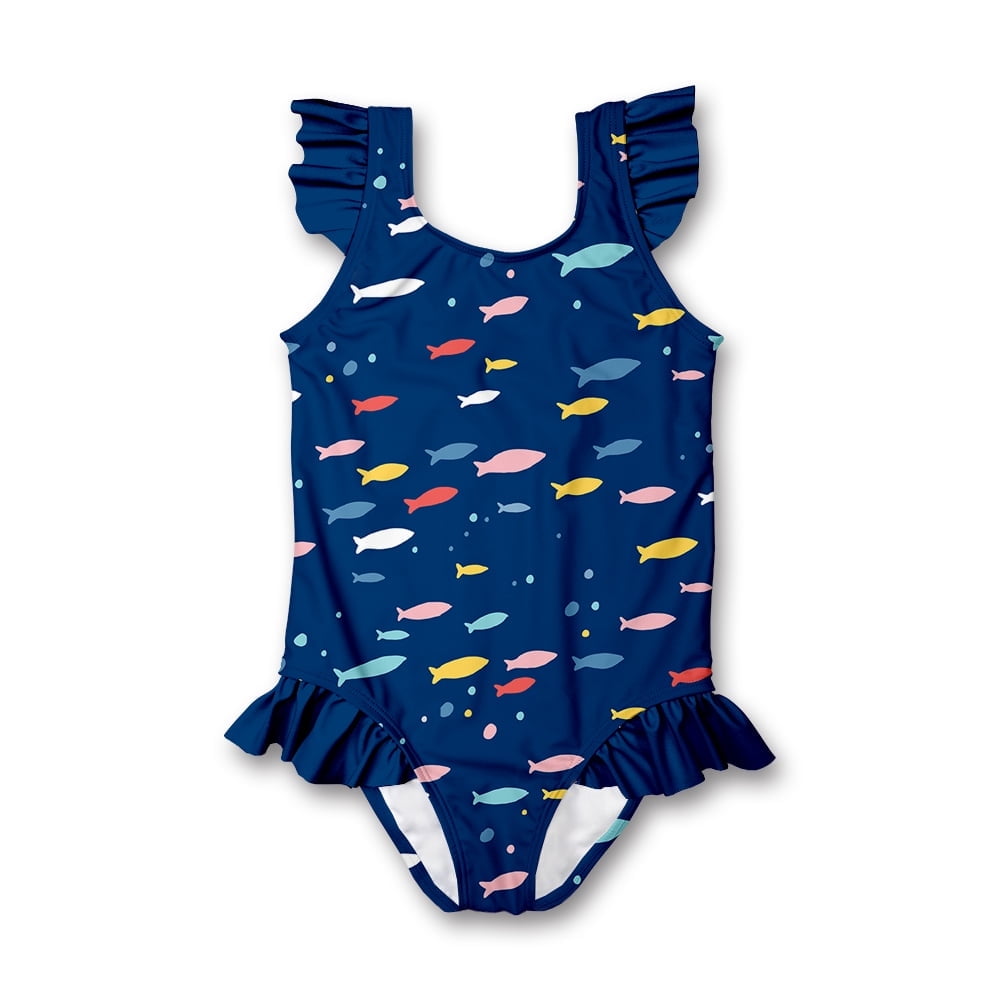 Navy Fish School Ruffle-Accent One-Piece - Walmart.com