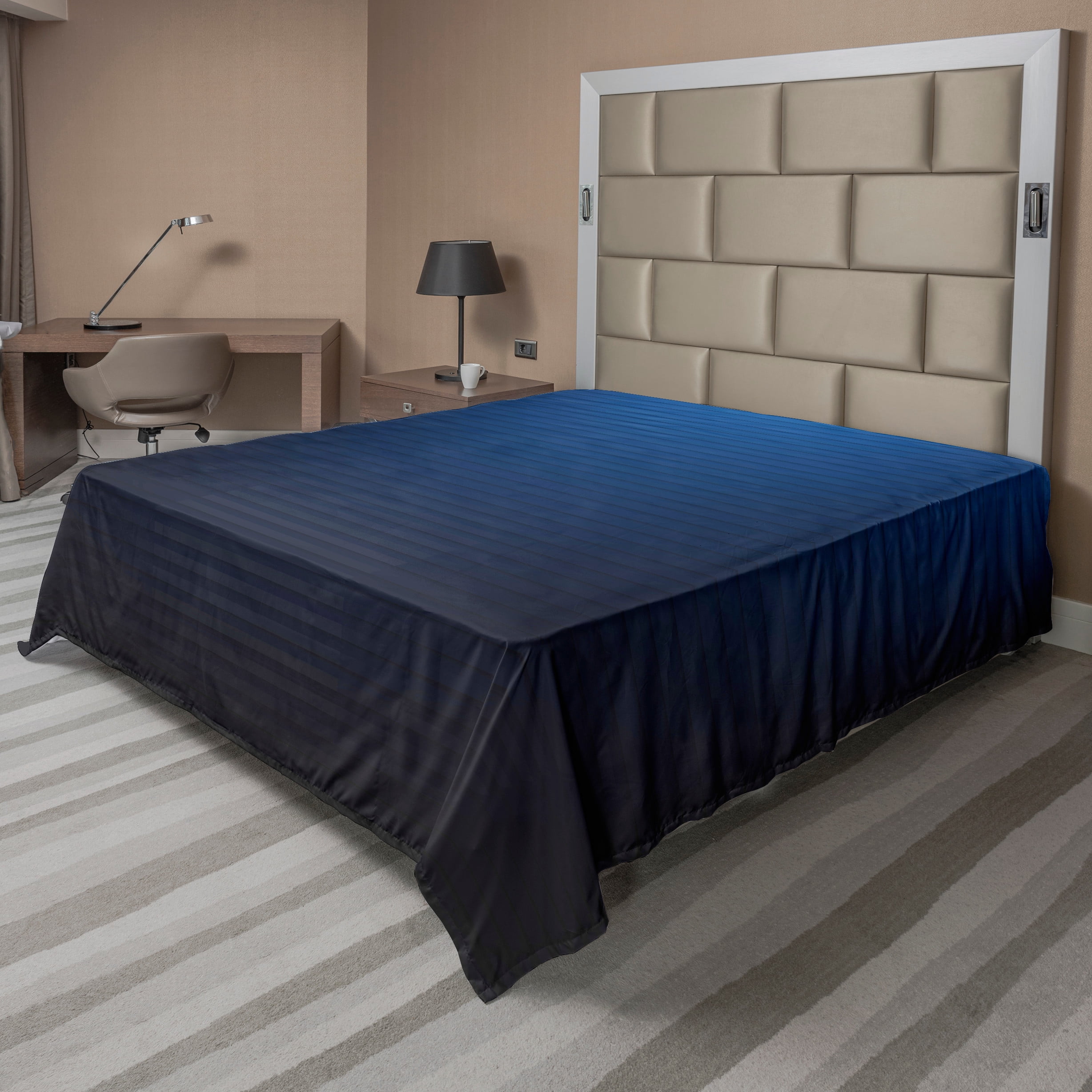 Navy Flat Sheet, Digital Horizontal Lines Ombre Effects Modern Urban ...