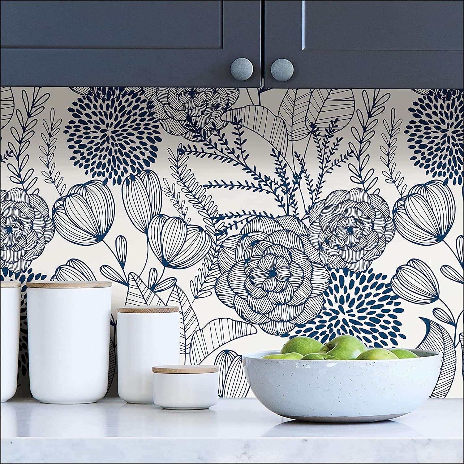Navy Floral Peel & Stick Wallpaper - Blue Garden Design - Walmart.com
