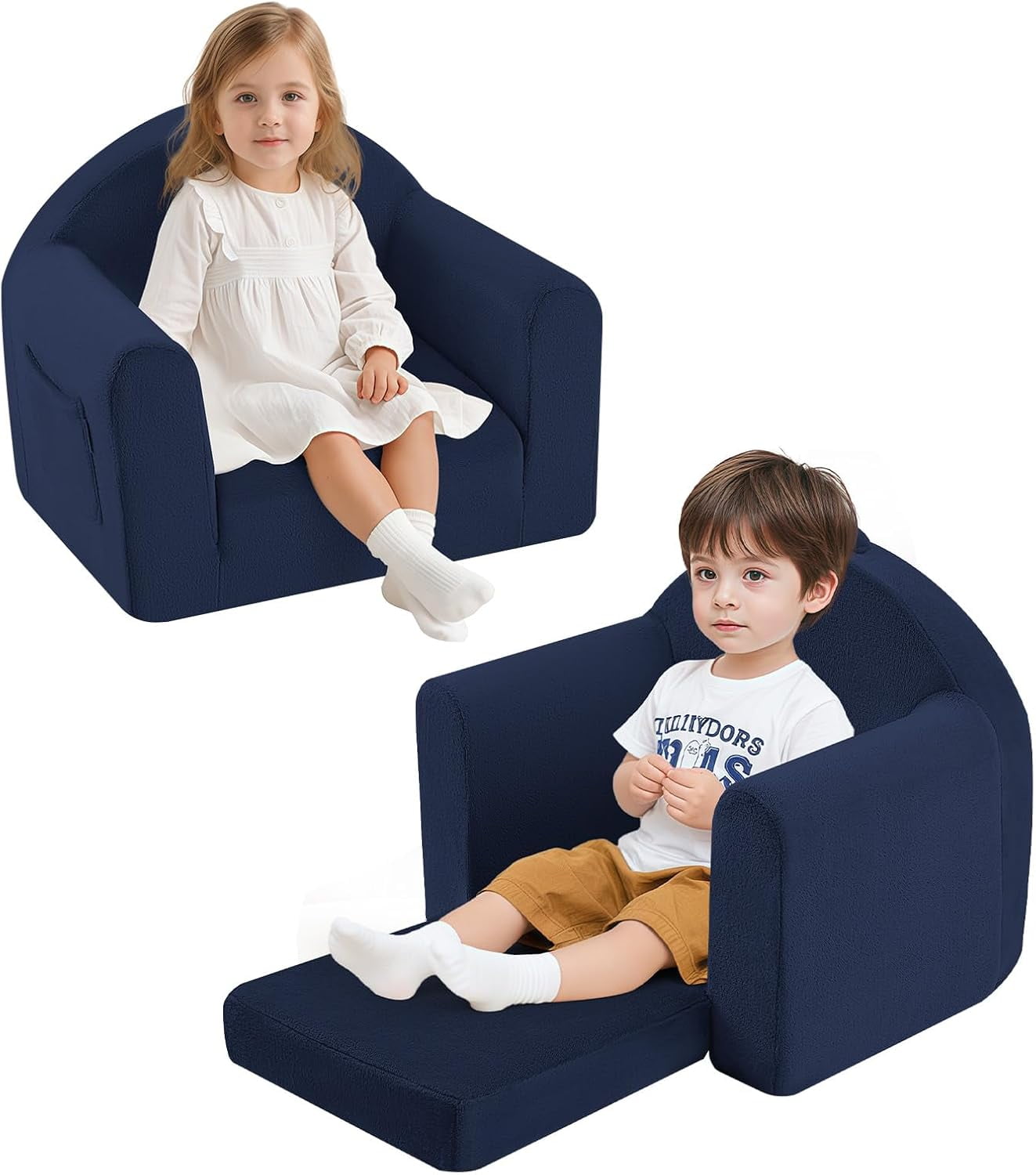 Navy Folding Toddler Chair, Comfy Plush Fold Out Kids Couch Sofa ...