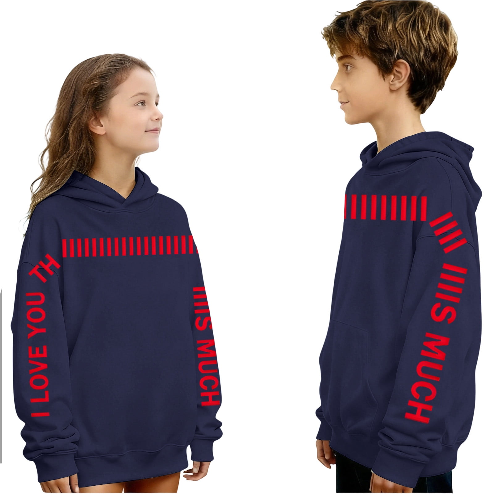 Navy Girls Kids Hoodie, Interactive "I Love You This Much" Sleeve ...