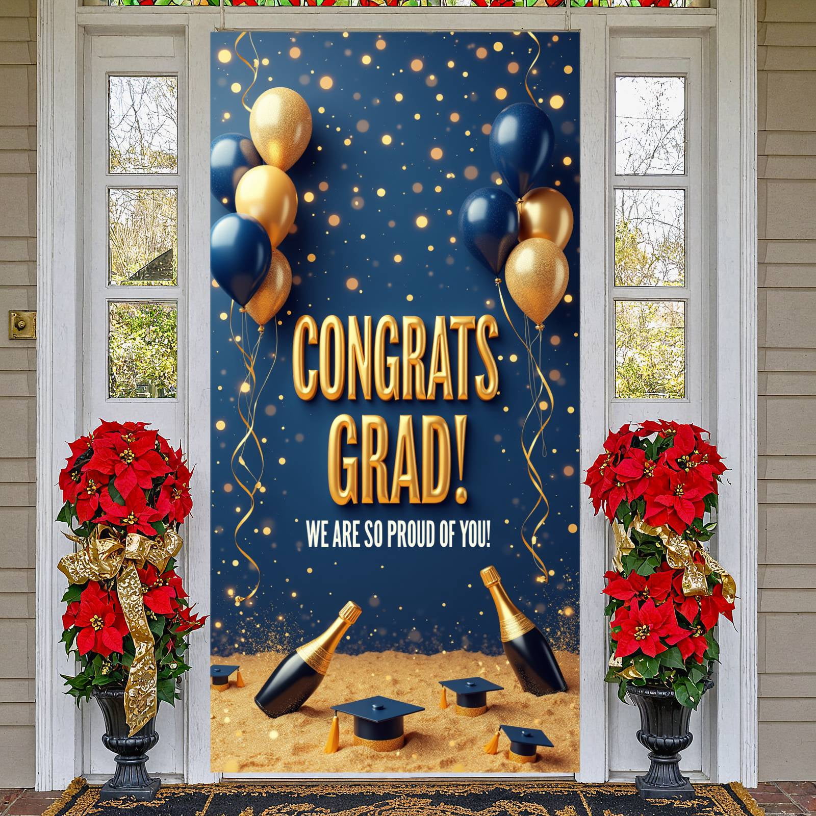 Navy Gold Congrats Grad Banner Glitter Graduation Backdrop Graduation ...