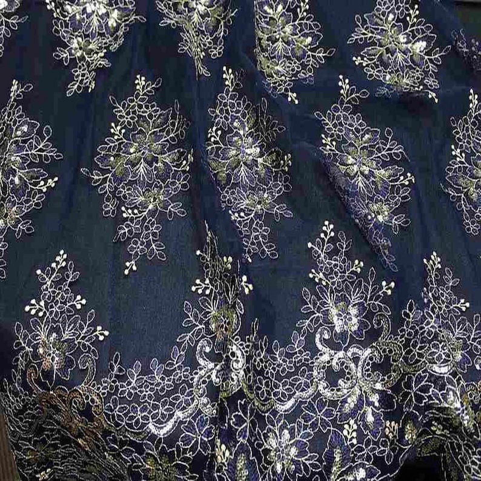 Navy/Gold Rowley Sequin Embroidered Mesh Fabric. Lace Netting Material ...