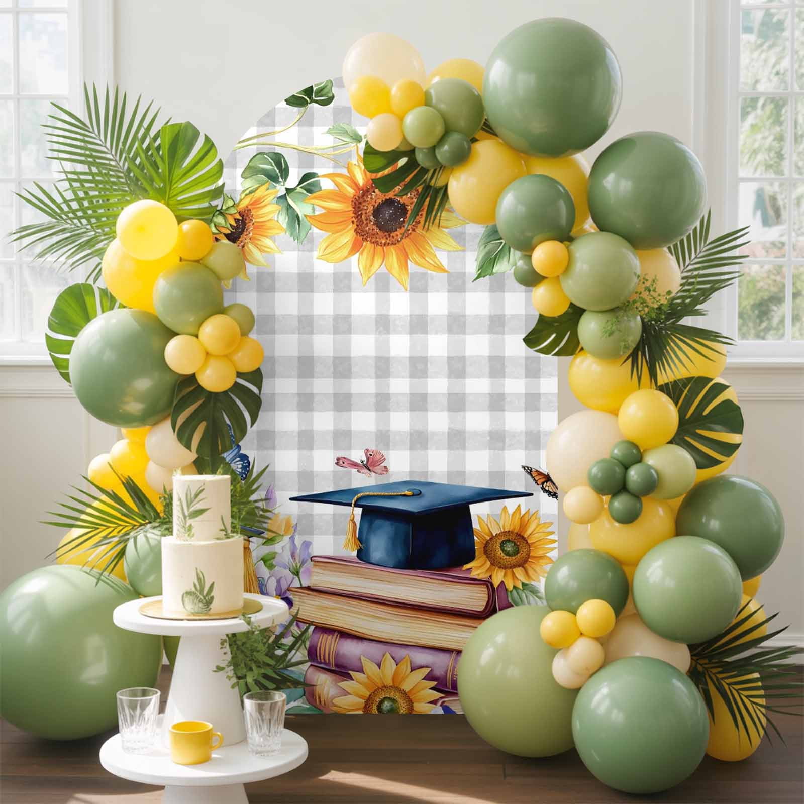Navy Graduation Cap Arch Backdrop Cover, 4FT, Yellow Sunflower Vintage ...