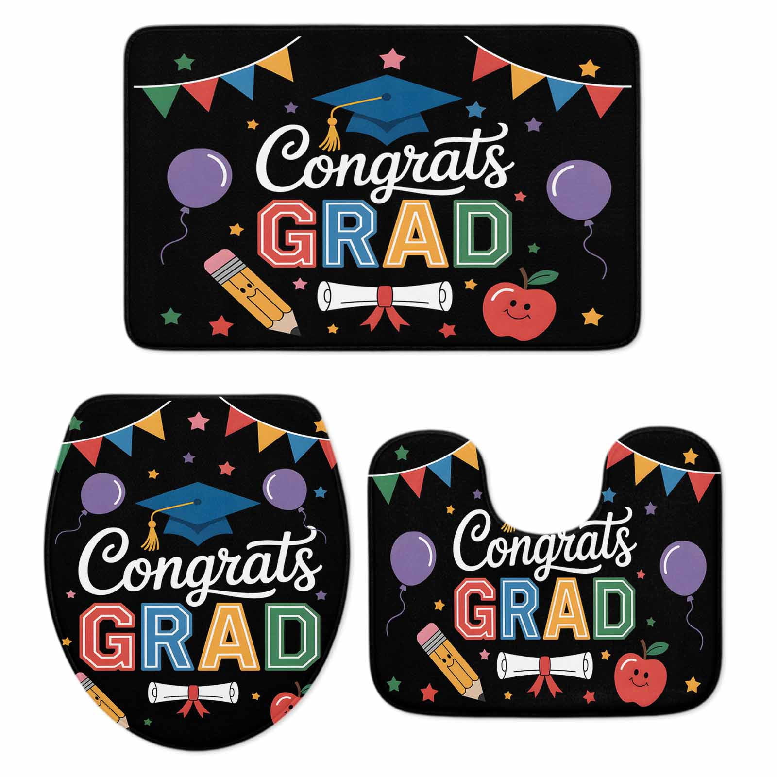 Navy Graduation Hat Bathroom Rugs Set Certificate Of Merit Pencil Star ...