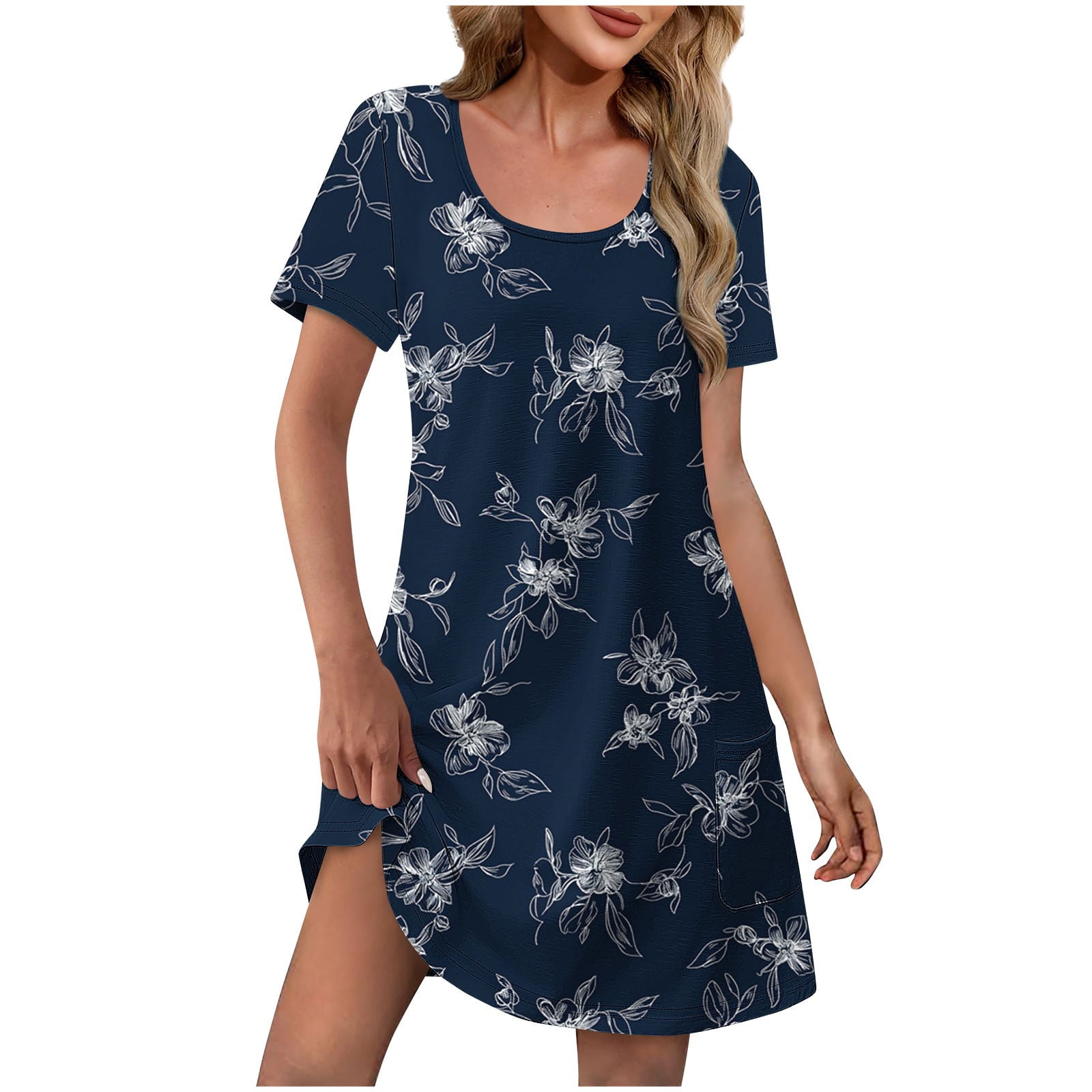 Navy Graphic Sundress for Women Fall Summer Short Sleeve Boat Vneck ...