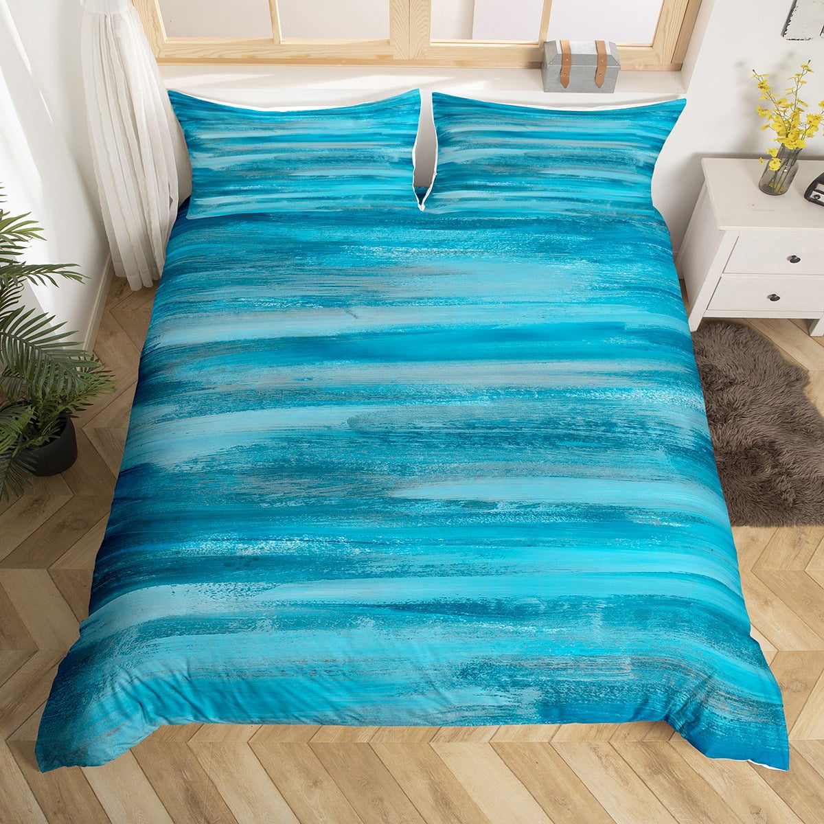 Navy Grunge Comforter Cover Aesthetic Blue Watercolor Bed Set, Ombre ...