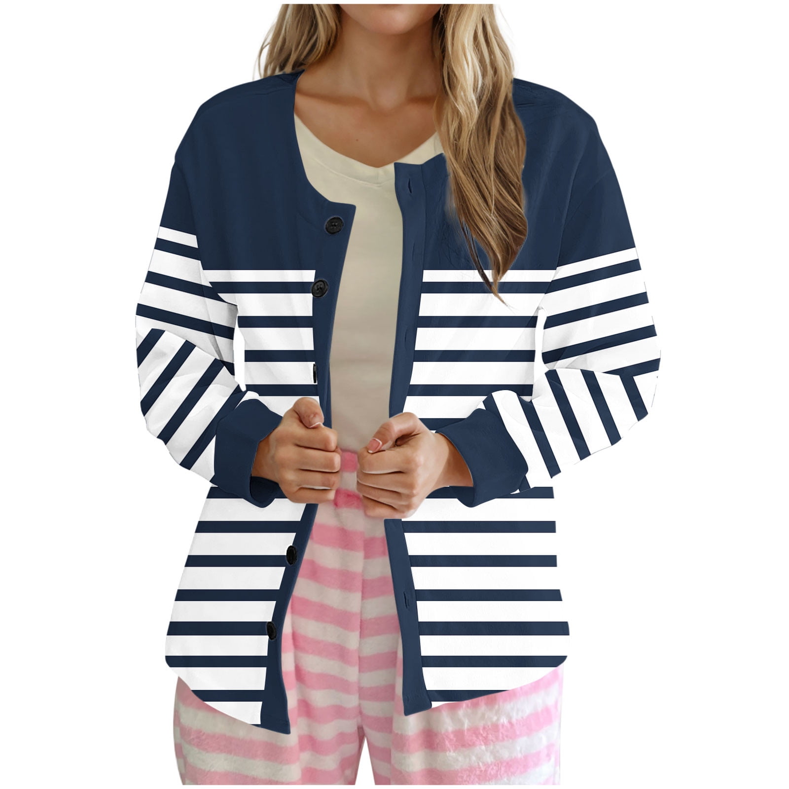Navy Happy Holiday Christmas Brunch Button Jackets for Women Winter ...