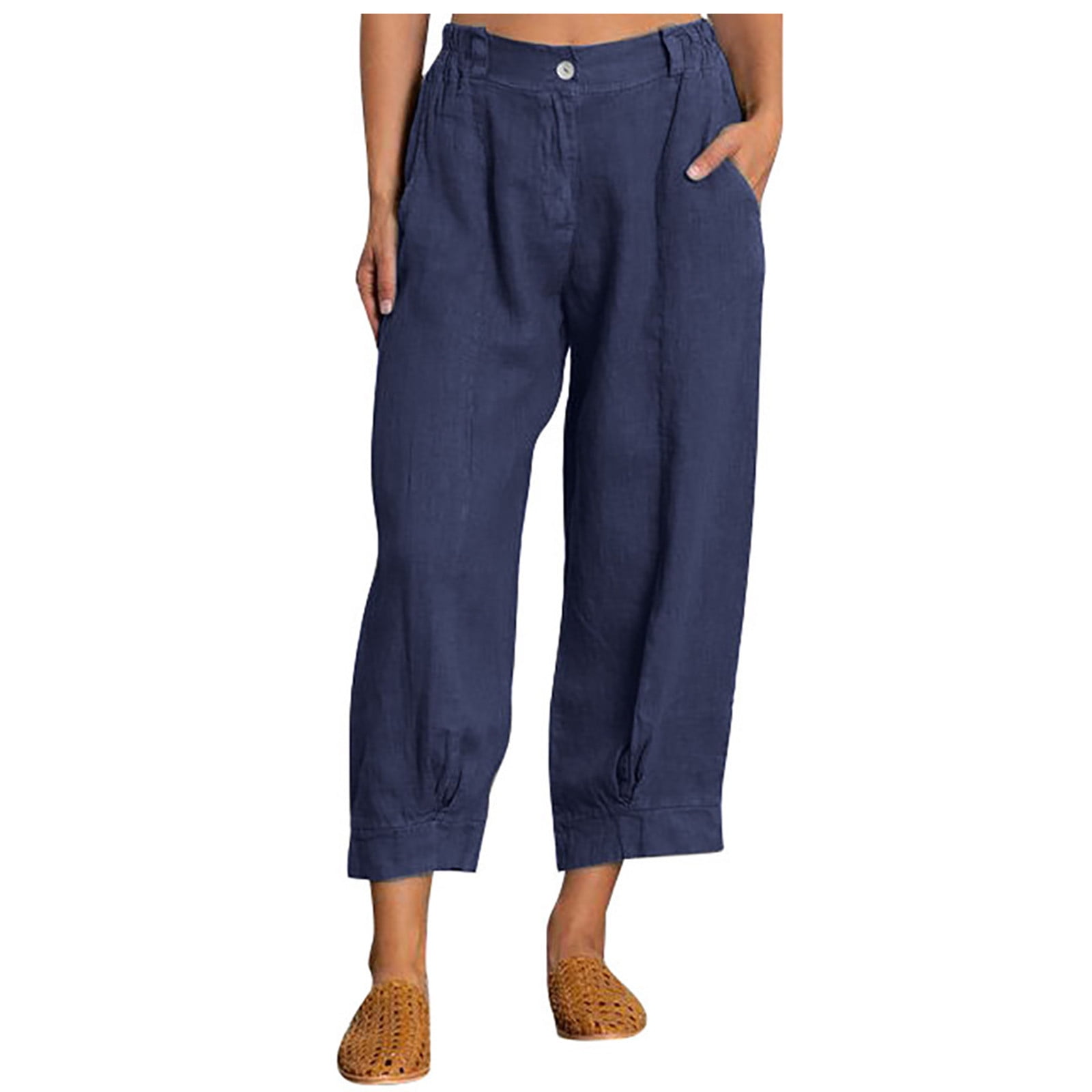 Navy High Cut Straight Leg Plain Long Leg Casual for Women Fall Summer ...