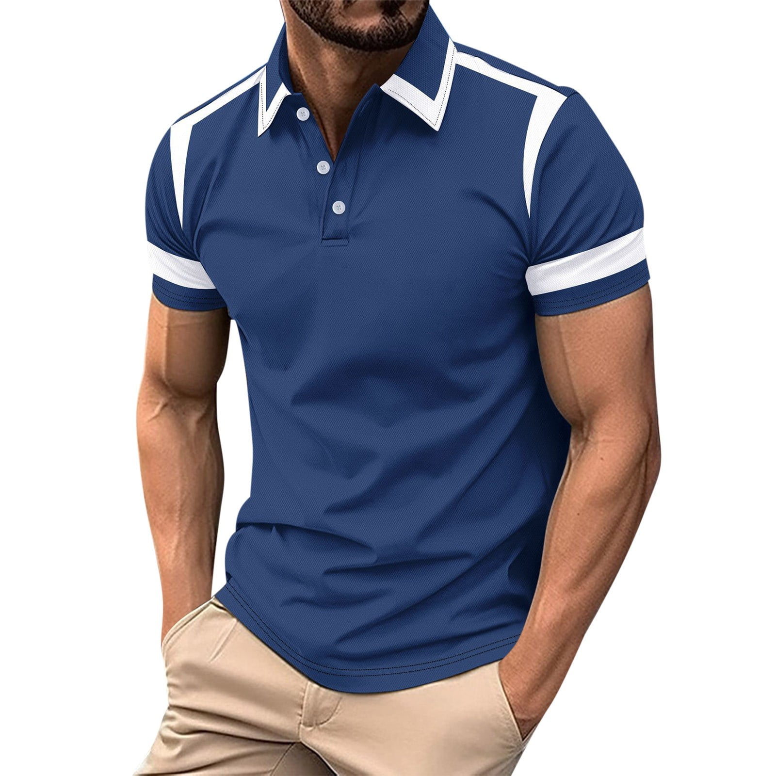 Navy High Neck T Shirt for Man Summer Fall Short Sleeve Work Elegant ...